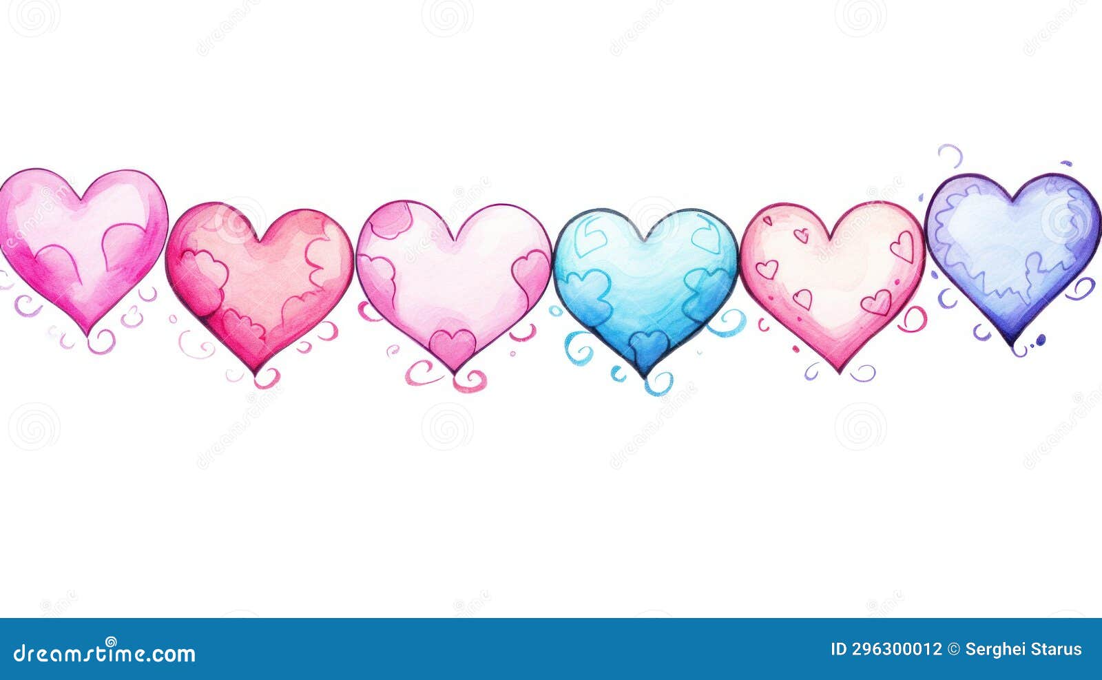 A Row of Hearts in Different Colors, AI Stock Illustration ...