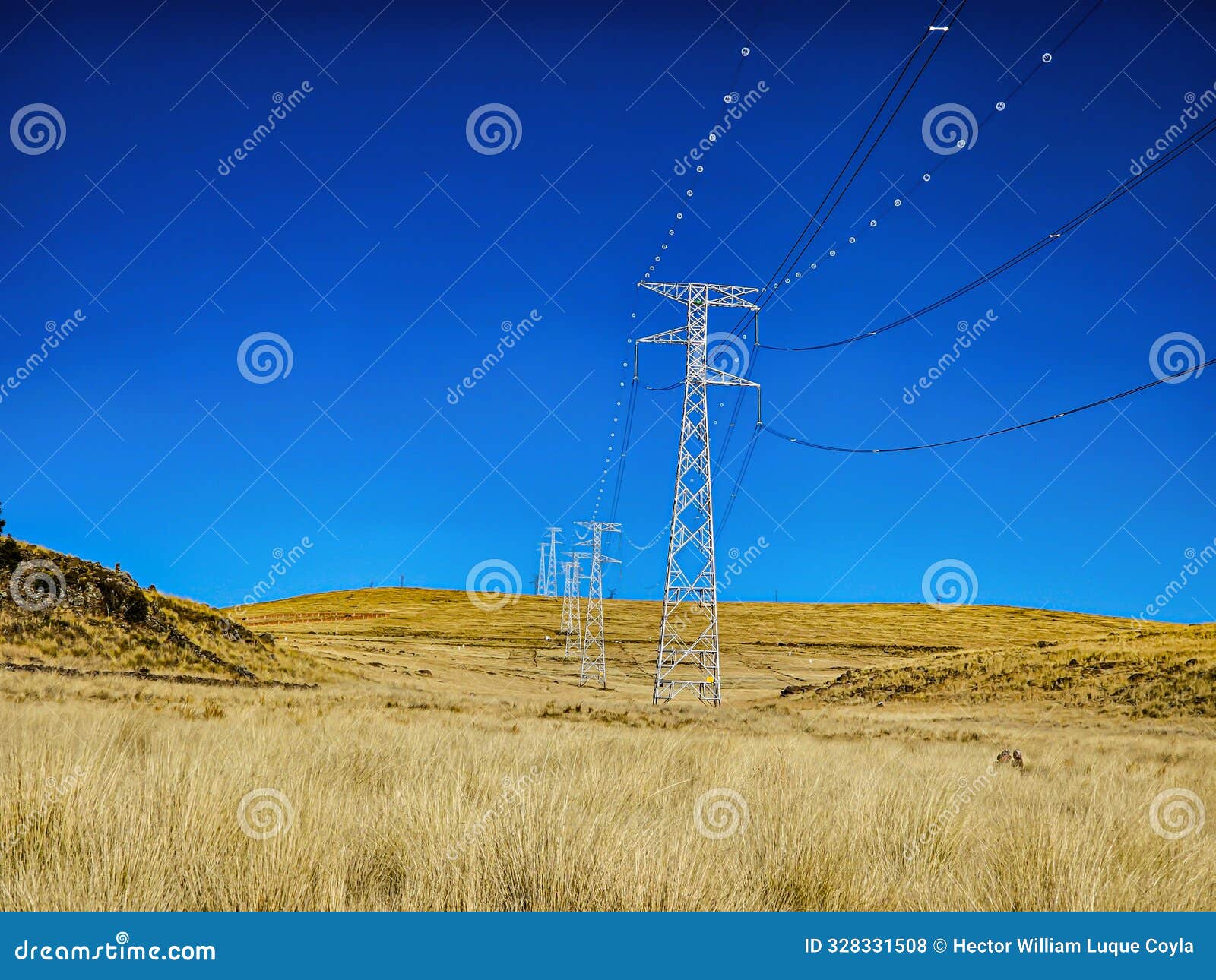 Row of High Voltage Towers in High Andean Mountains Stock Photo - Image ...