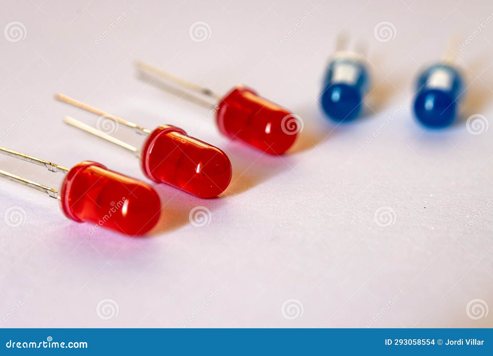 A Row of through Hole Led Diodes, Red and Blue, Electronic Component ...