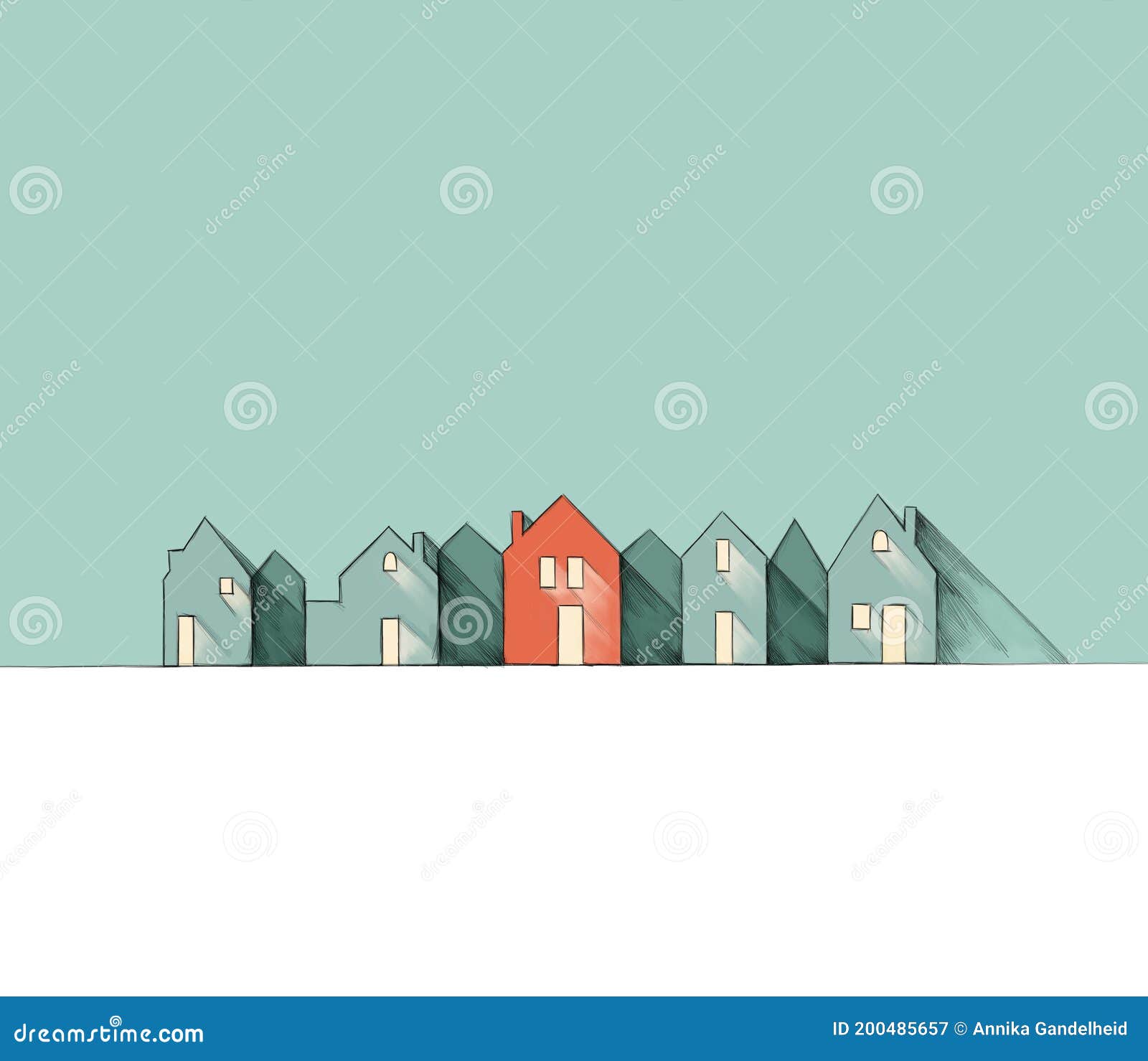 Row of Houses at Night with a Red House Stock Illustration ...