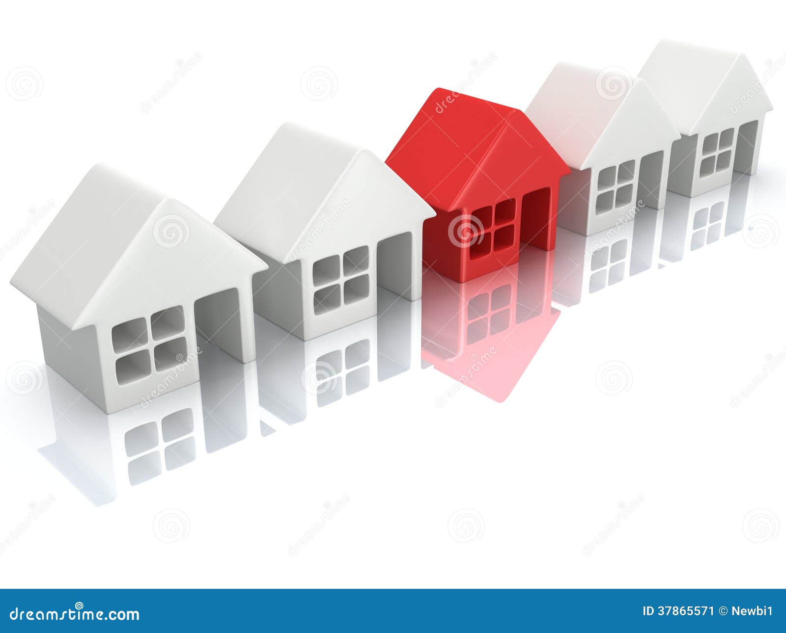 Row of Houses with Reflection. 3d Render. Stock Illustration ...