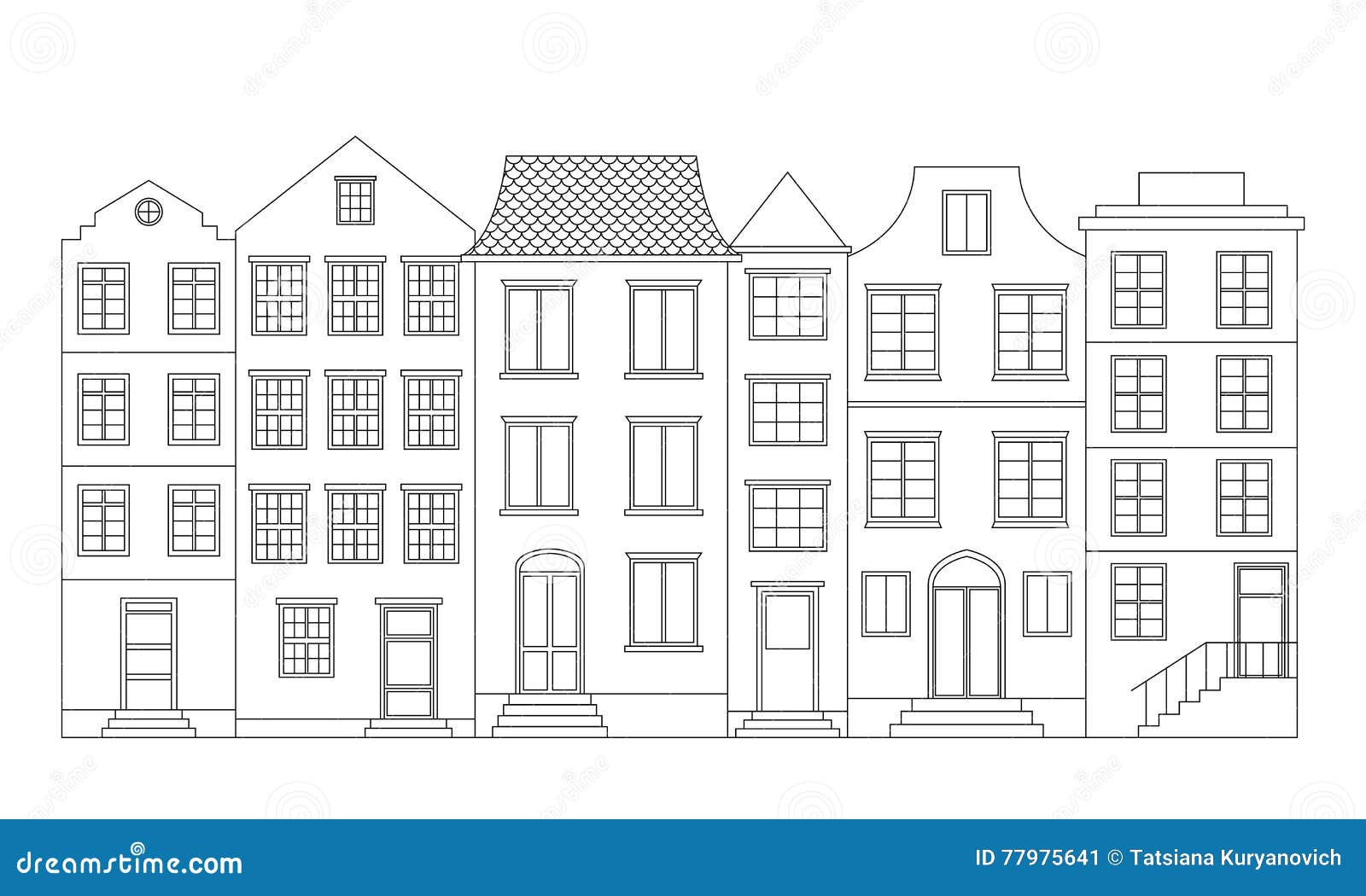 Row of Houses, Vector Illustration Stock Vector - Illustration of ...