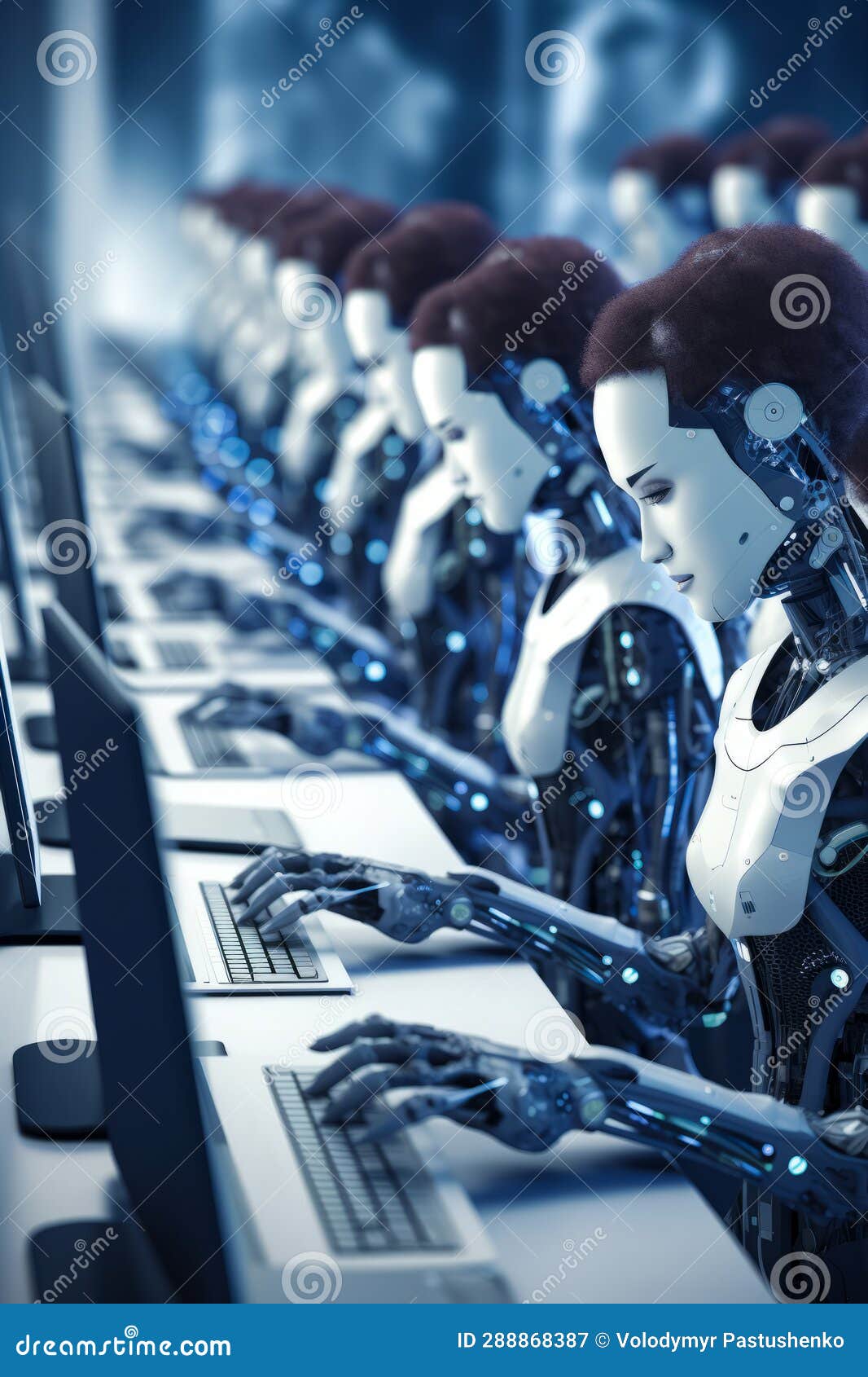 Row of Humanoid Computers Sitting Next To Each Other on Desk ...