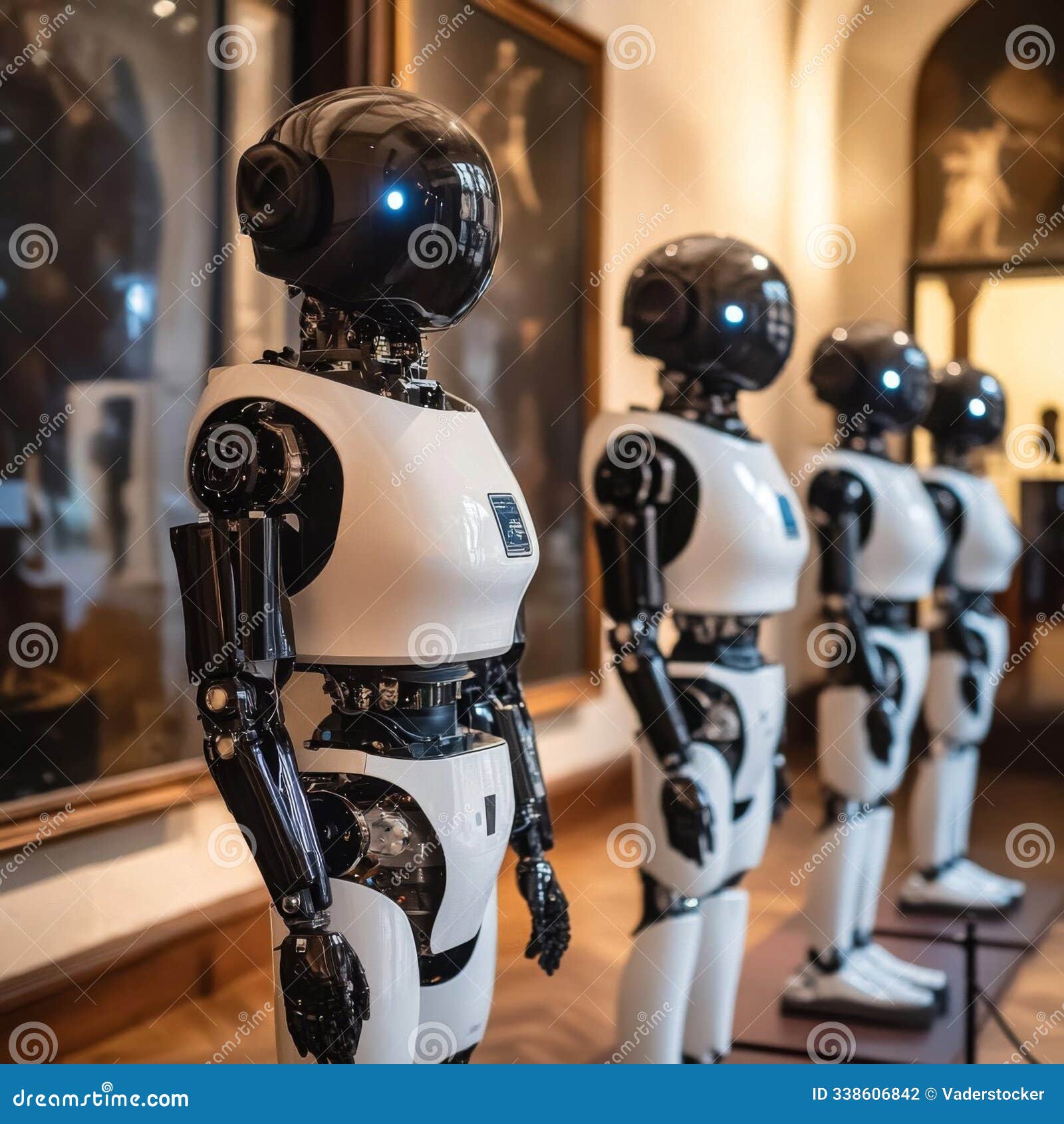 Row of Humanoid Robots in Art Gallery Stock Illustration - Illustration ... Row of Humanoid Robots in Art Gallery Stock Illustration - Illustration ...