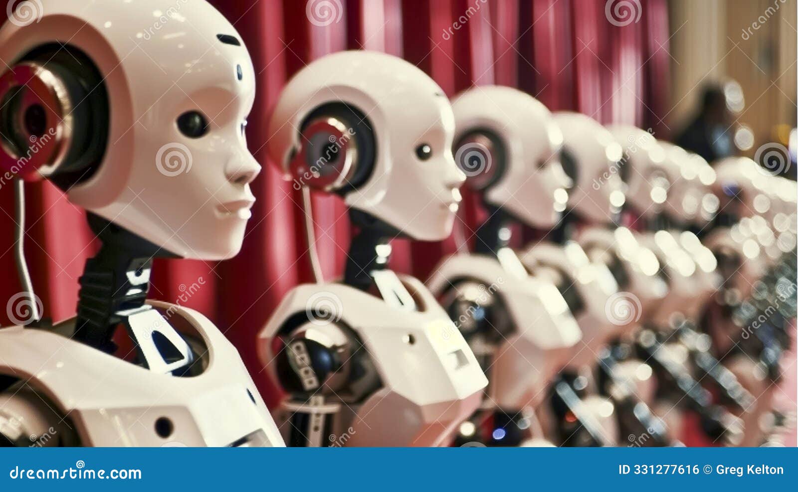 Row of Humanoid Robots on Display Stock Illustration - Illustration of ...