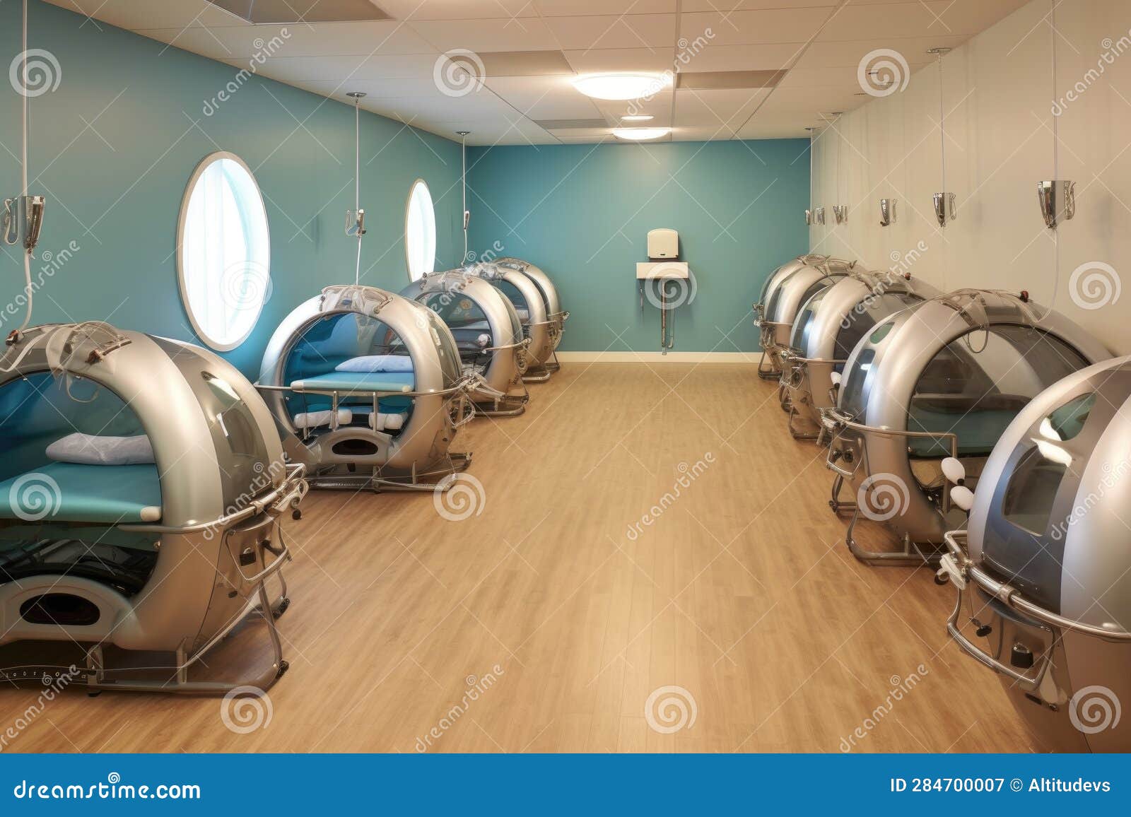 Row of Hyperbaric Oxygen Chambers in a Clinic Stock Illustration ...