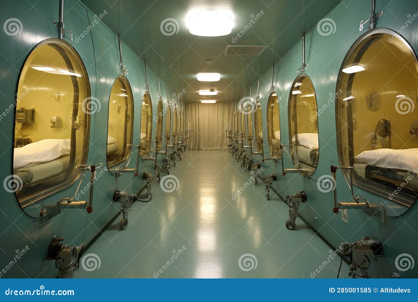 Row of Hyperbaric Oxygen Chambers in a Clinic Stock Illustration ...