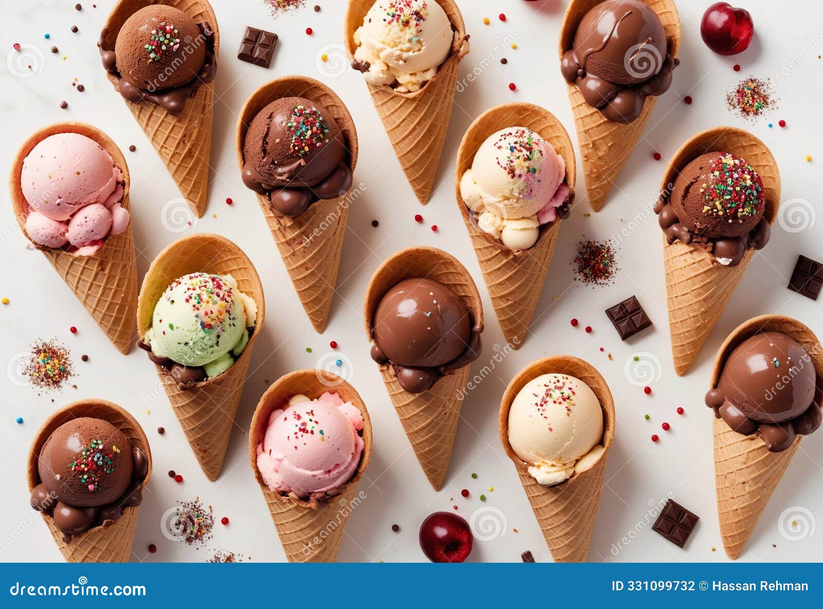 Row of Ice Cream Scoops. Row of Colorful Ice Cream Scoops with ...