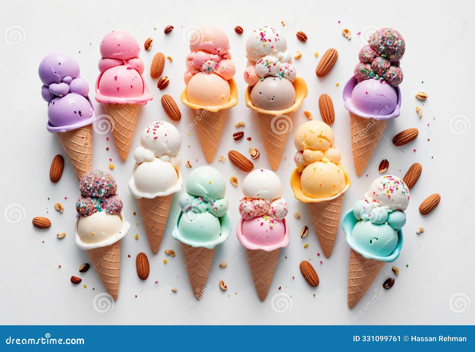 Row of Ice Cream Scoops. Row of Colorful Ice Cream Scoops with ...