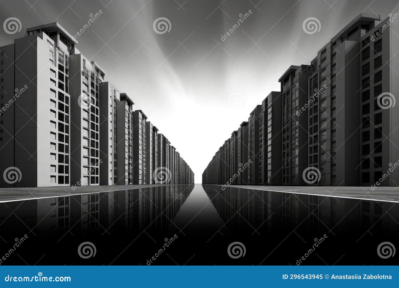 Row of Identical Office Buildings Gradually Decreasing in Size ...