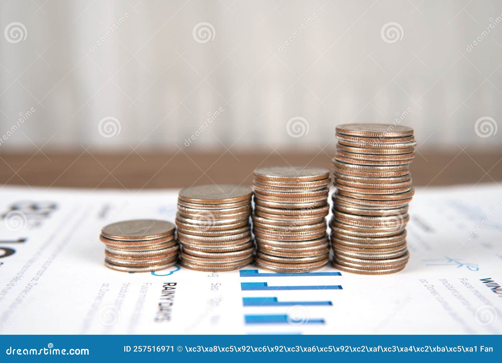 A Row of Increasing Coins is on the Document Stock Image - Image of ...