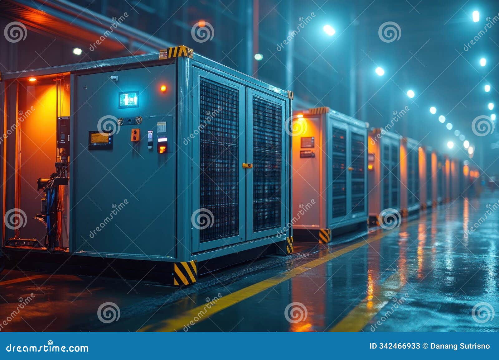 Row of Industrial Server Racks in a Data Center with Blue and Orange ...