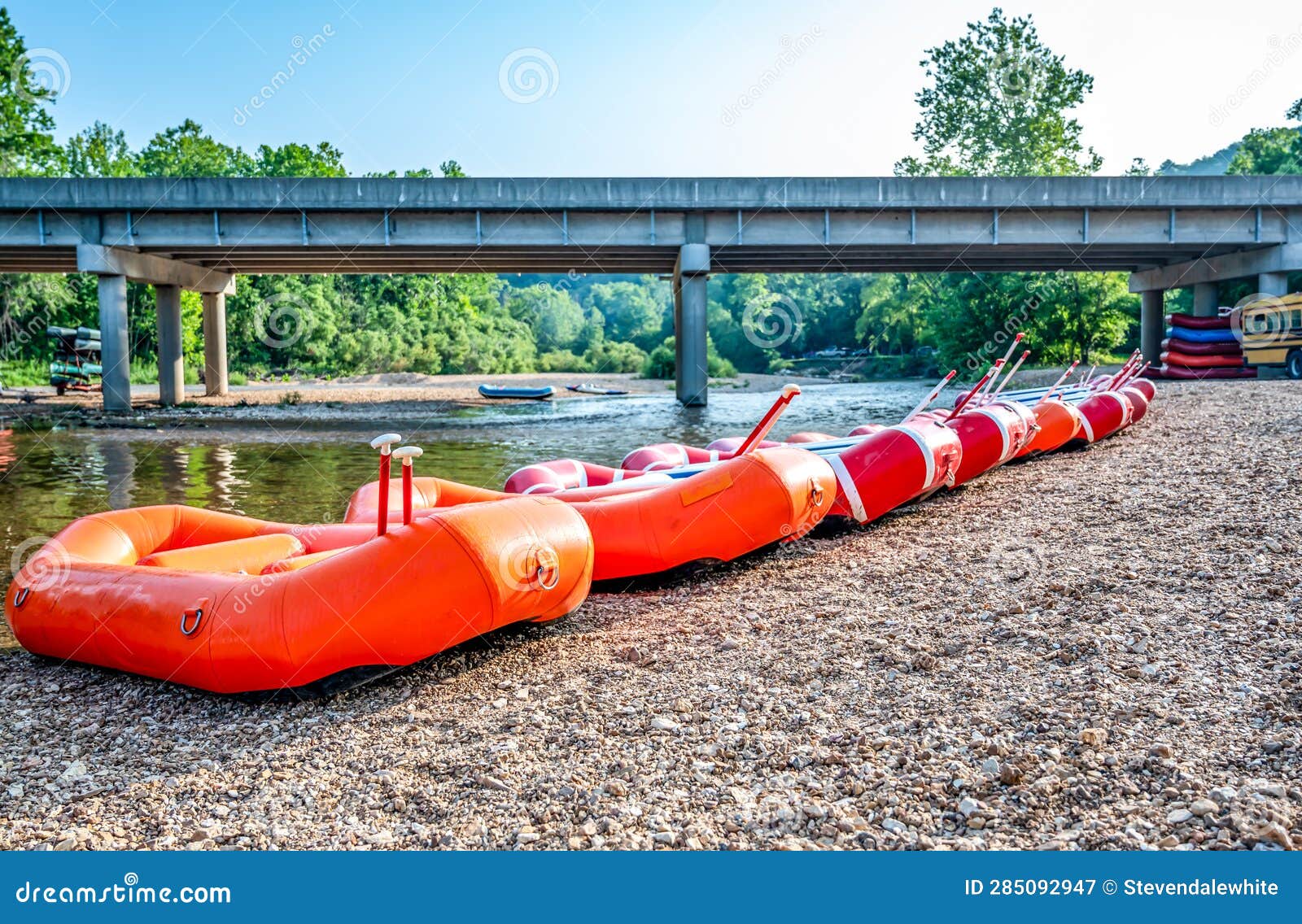 Row of Inflatable Rafts at the Beginning of a Float Trip on a River ...