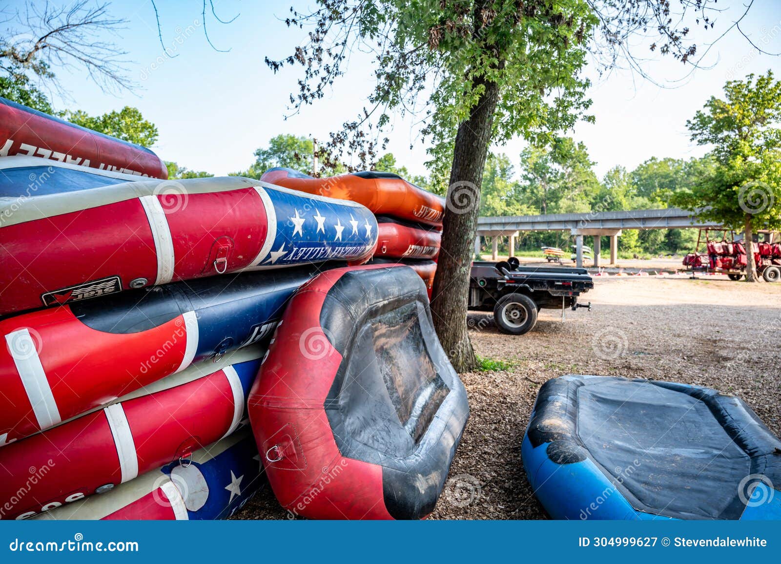 Row of Inflatable Rafts at the Beginning of a Float Trip on a River ...