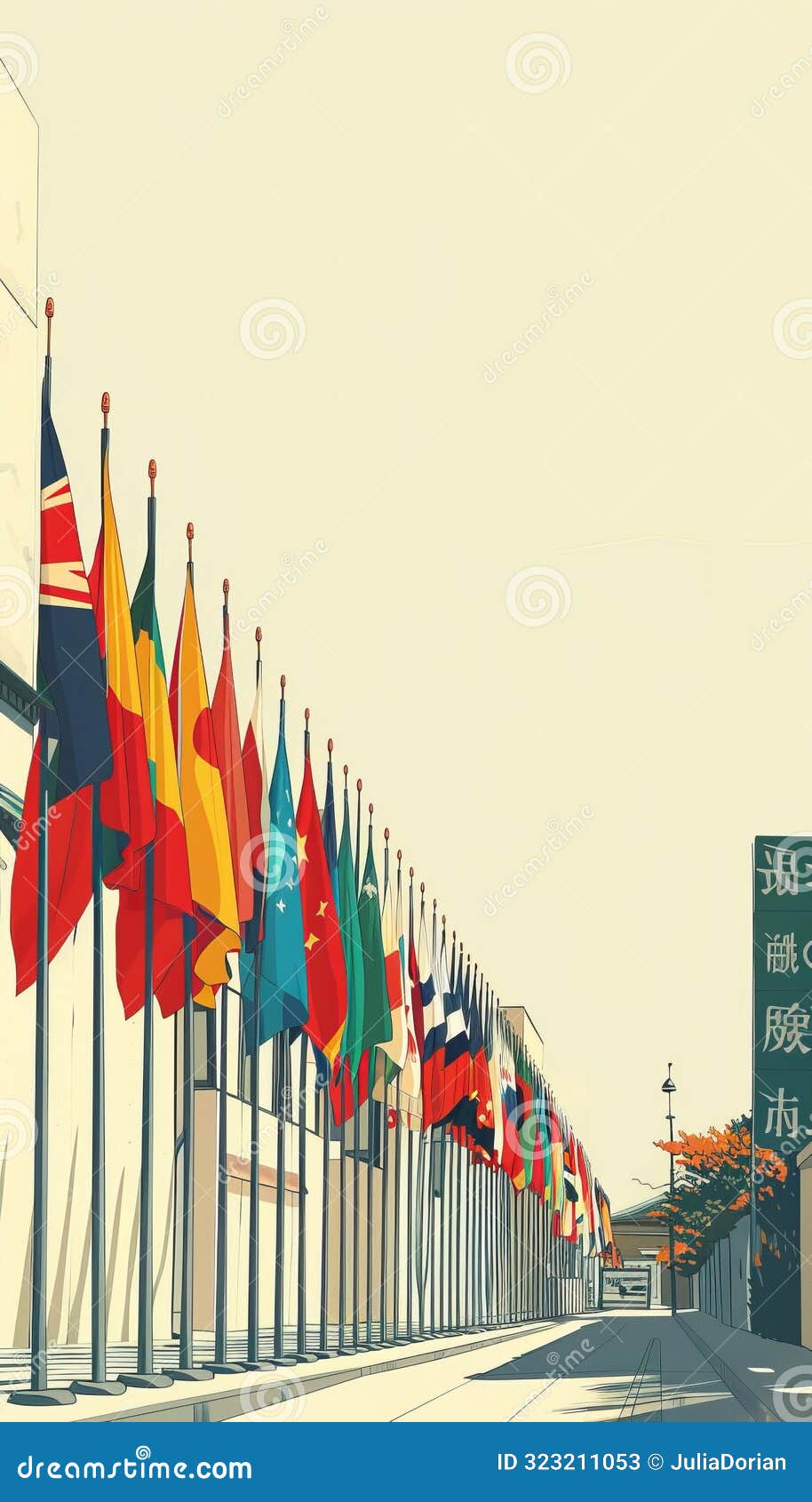 Row of International Flags, Symbolizing Business Globalization and ...