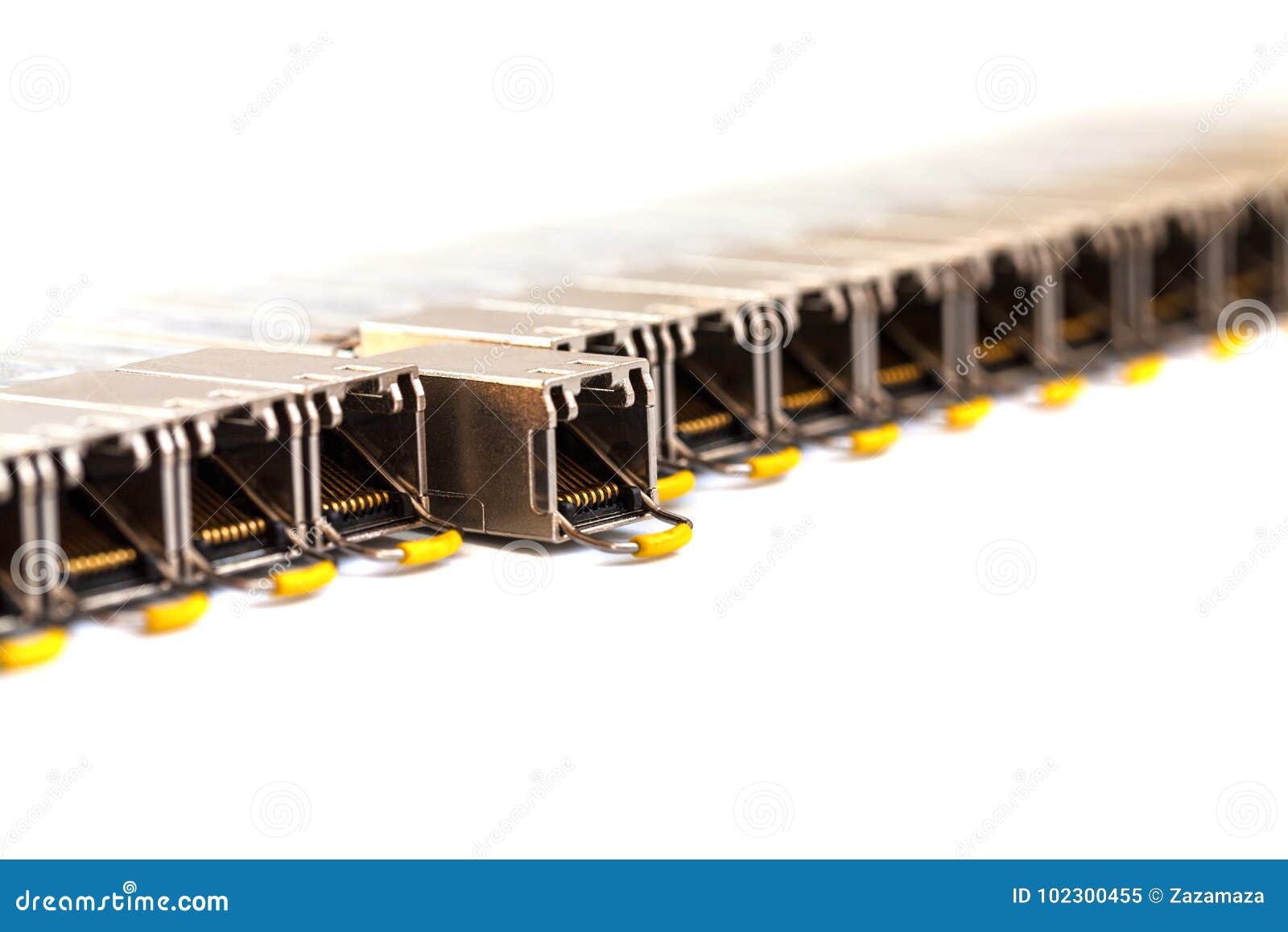 Row of Internet SFP Small Form-factor Pluggable Network Modules for ...