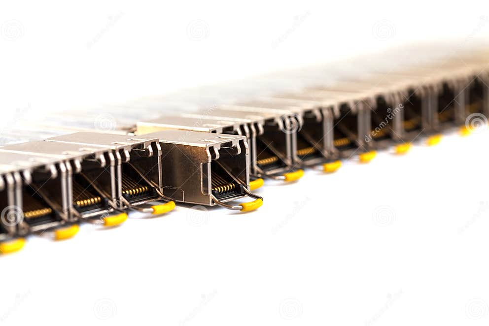 Row of Internet SFP Small Form-factor Pluggable Network Modules for ...