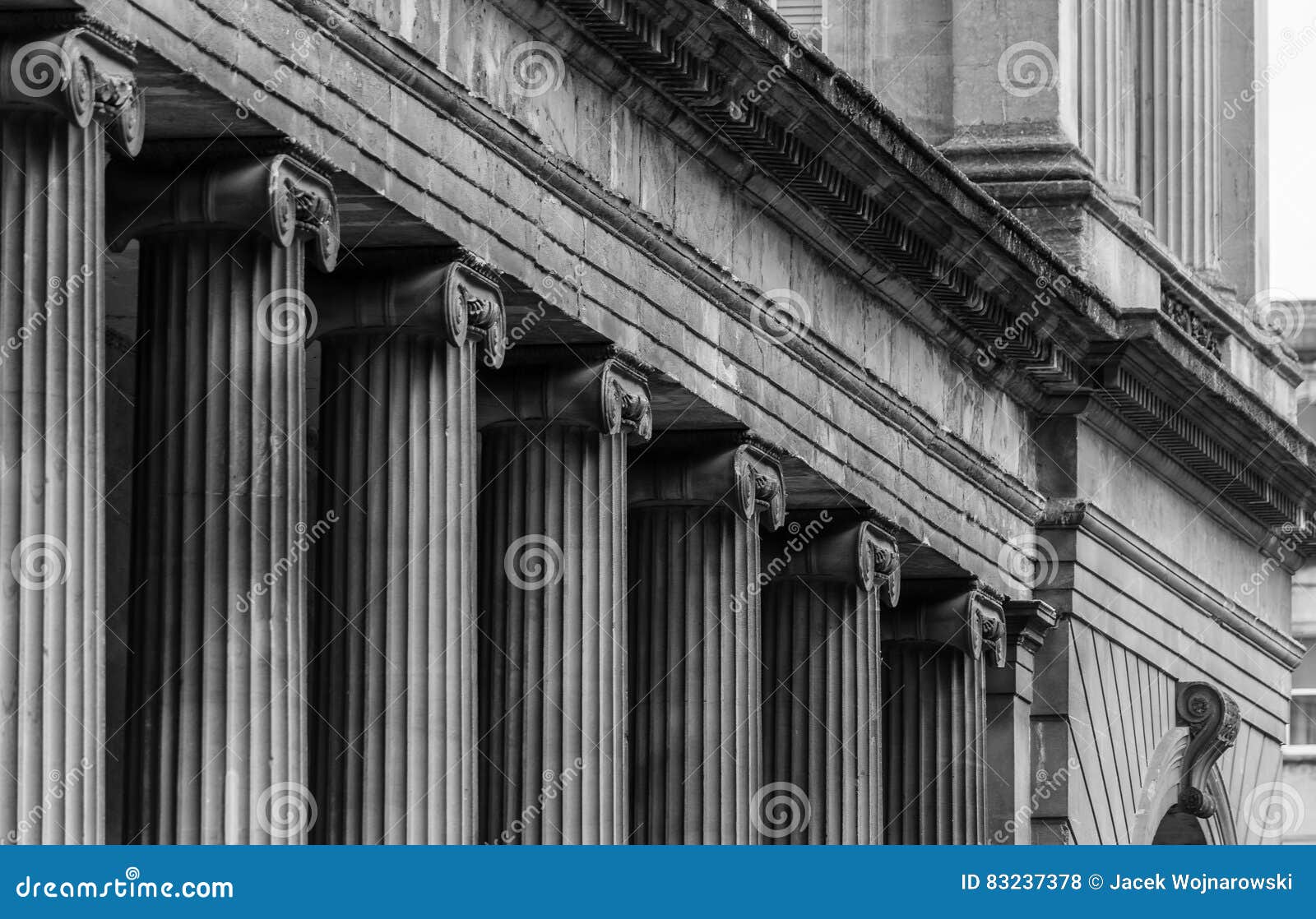 Row of Ionic Columns in Black and White Tone Stock Photo - Image of ...