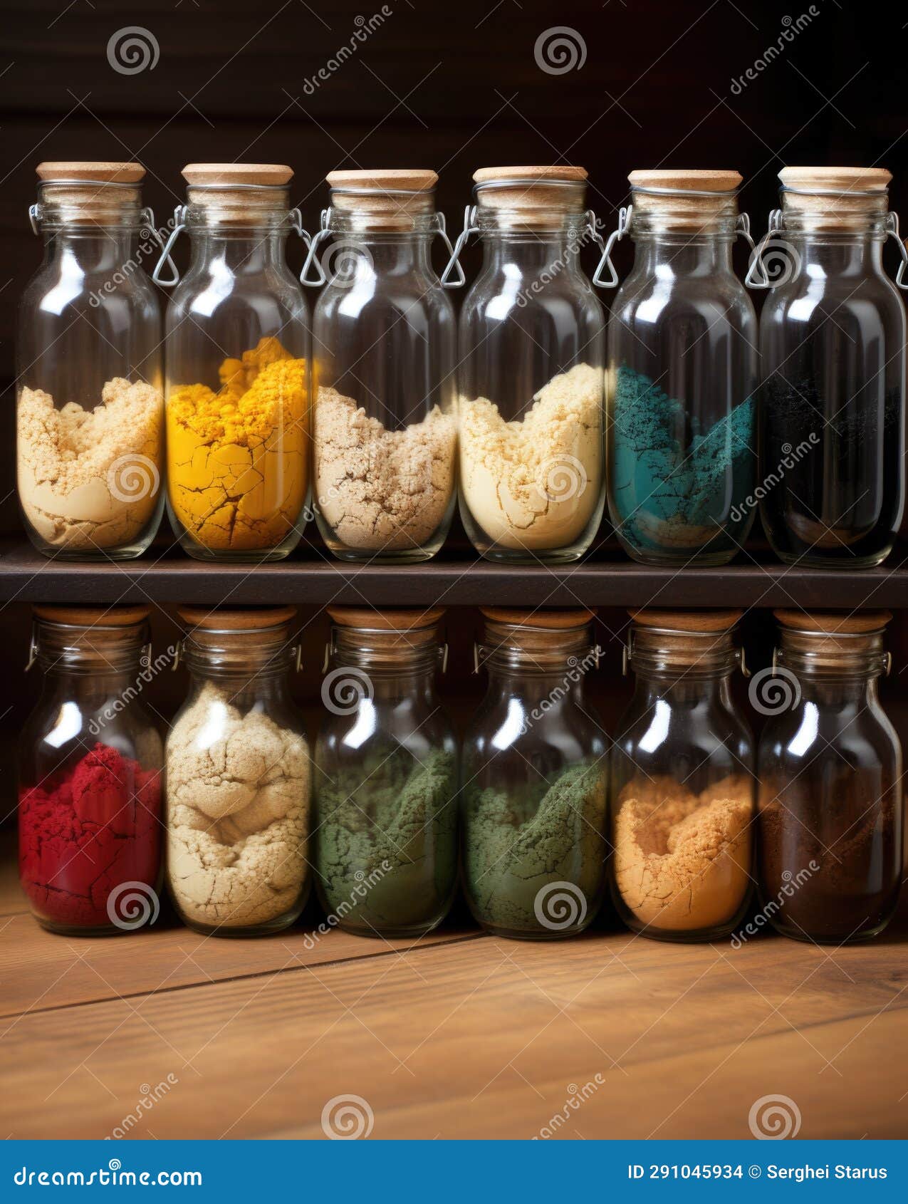 A Row of Jars with Different Colored Powders, AI Stock Photo - Image of ...