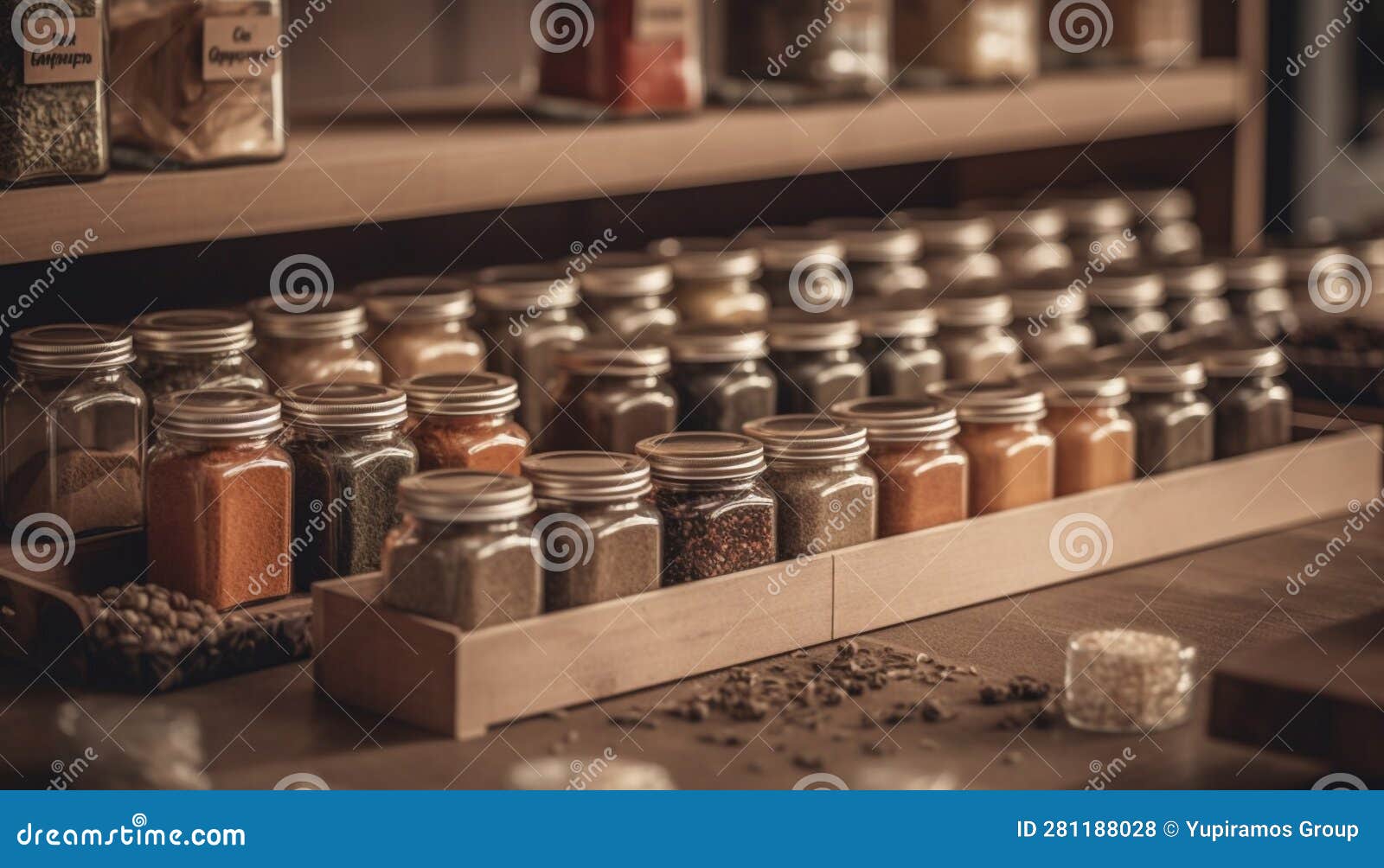 A Row of Jars Filled with Organic Herbs and Spices Generated by AI ...