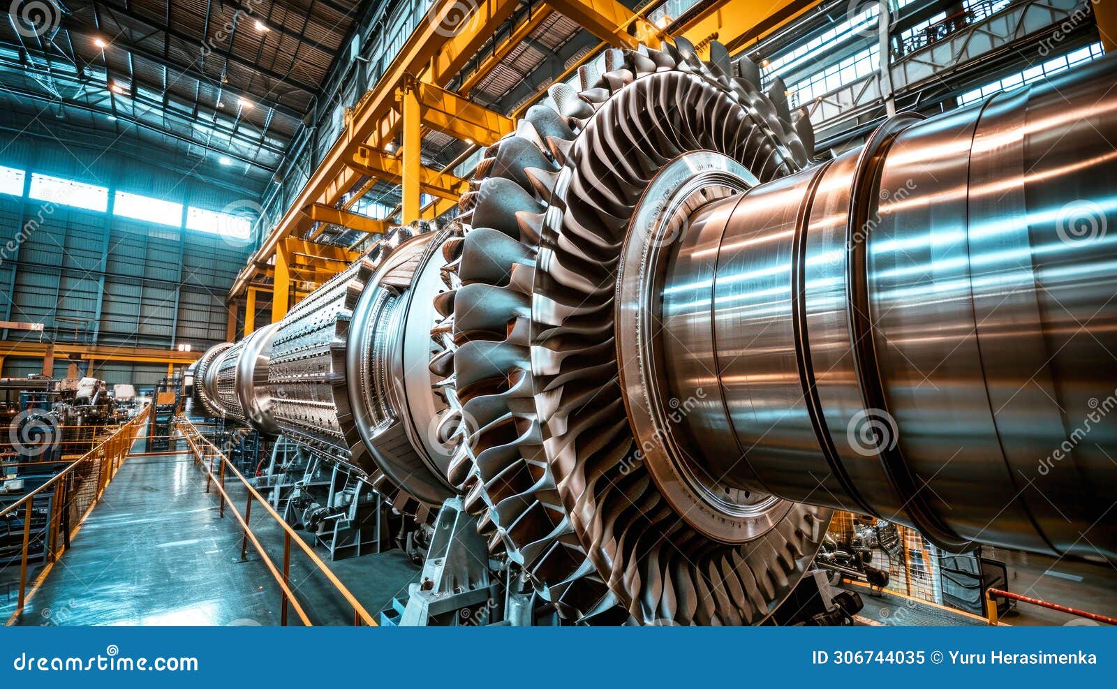 Row of Jet Engines in Factory Workshop Stock Illustration ...