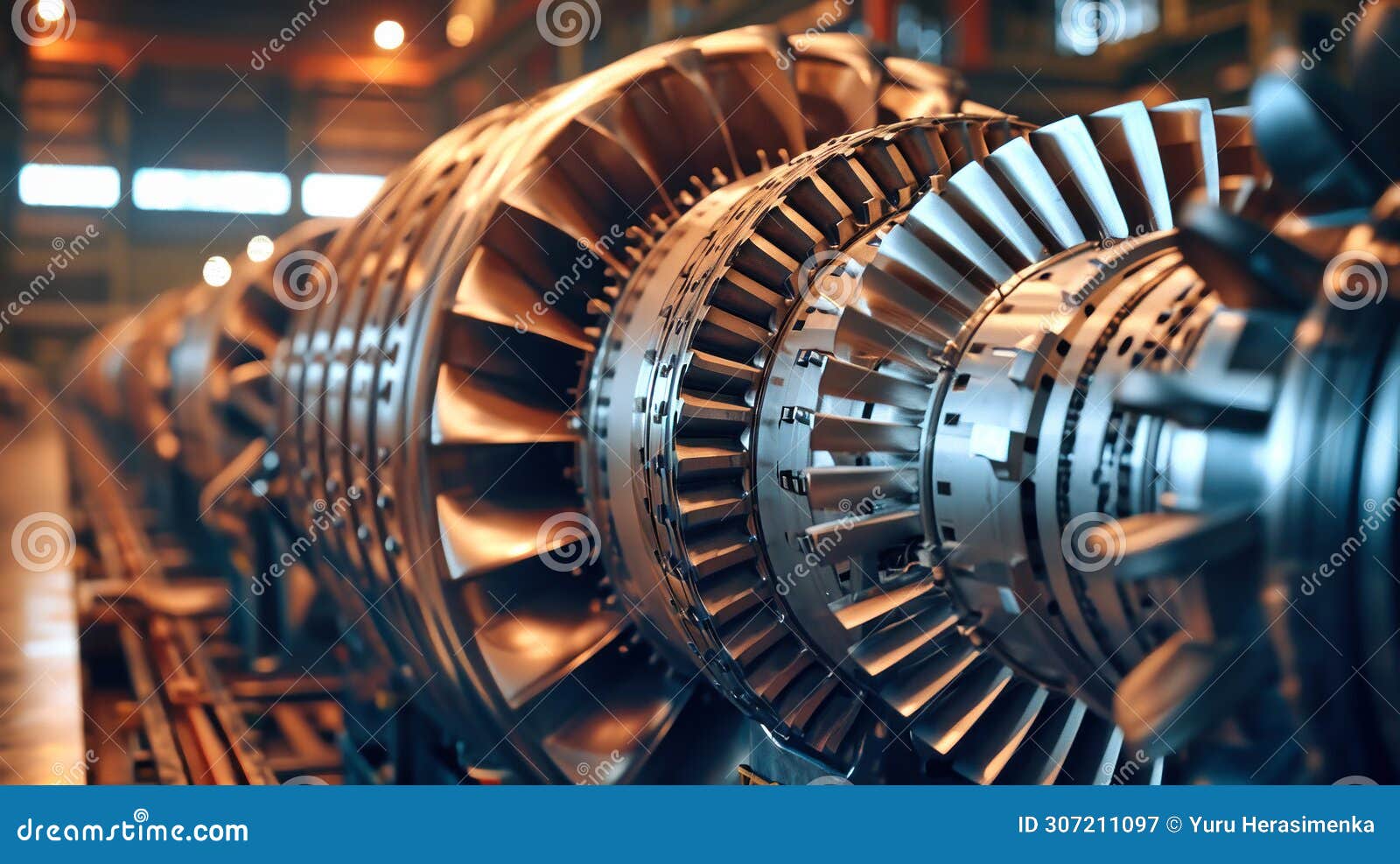 Row of Jet Engines in Factory Workshop Stock Illustration ...