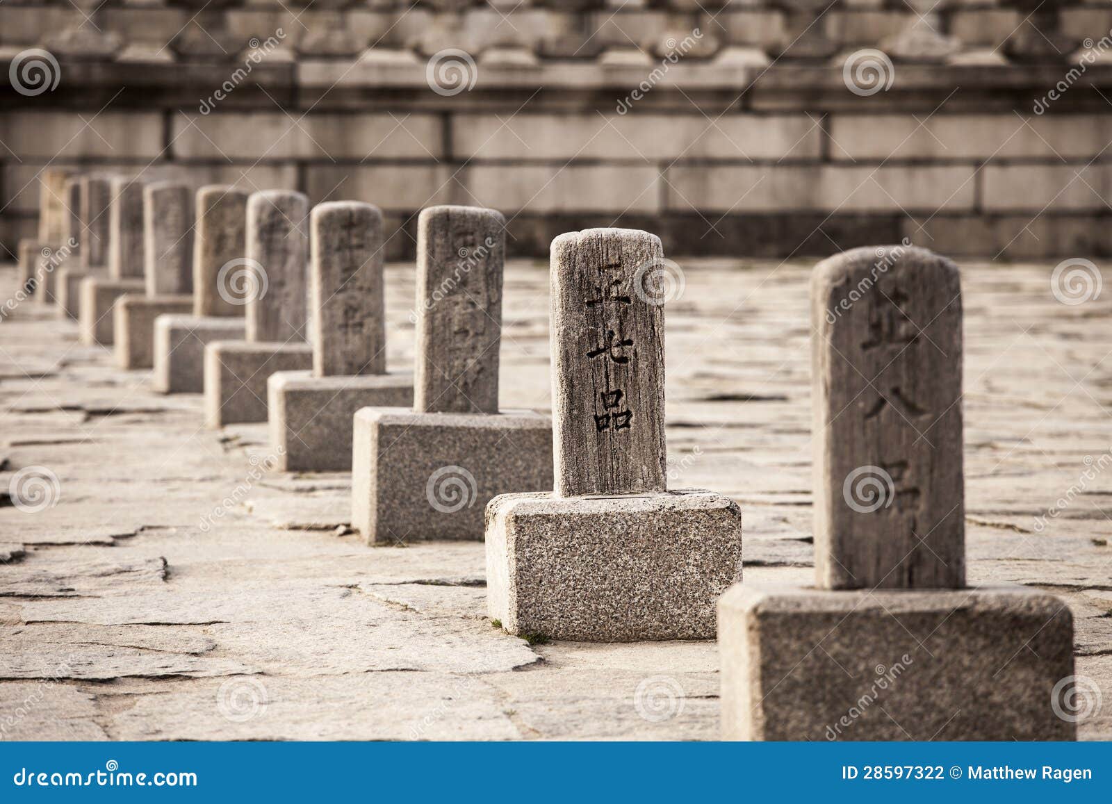 Row of Korean Rank Stones stock photo. Image of characters - 28597322