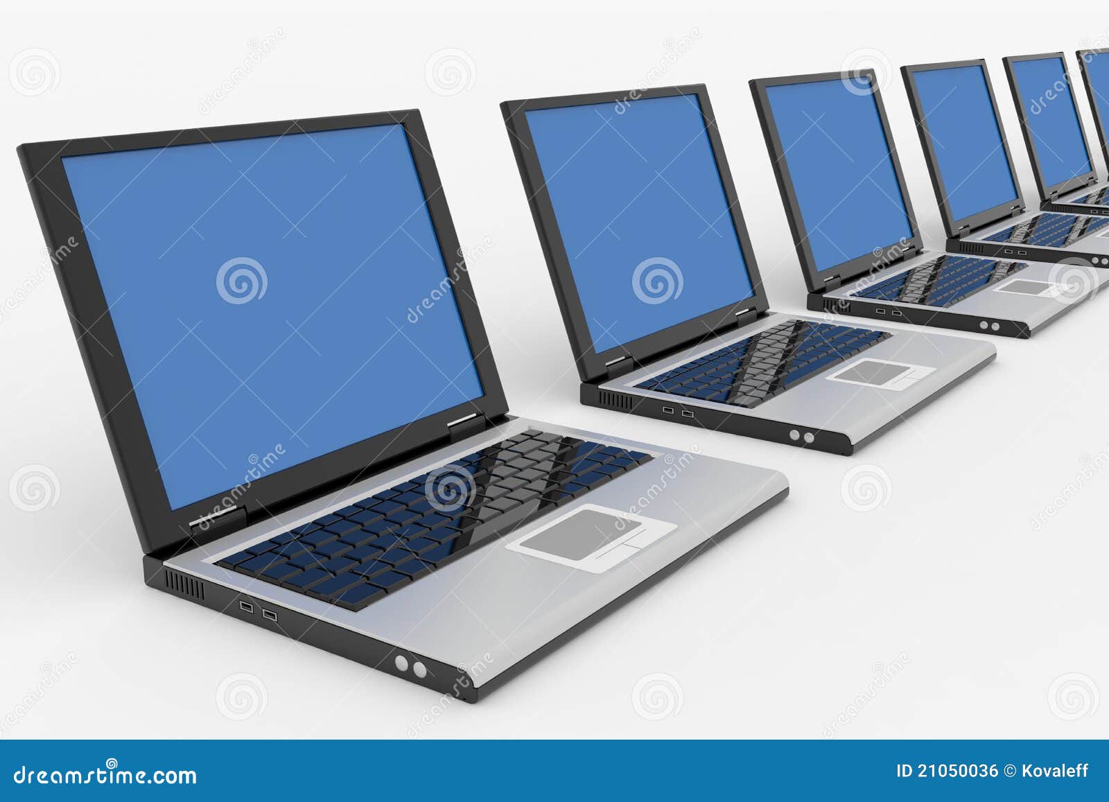 Row of Laptops with Blue Screen Stock Illustration - Illustration of ...