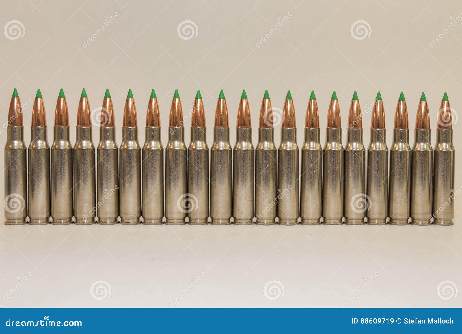 Row of Large Caliber Rifle Bullets Stock Image - Image of bullets ...