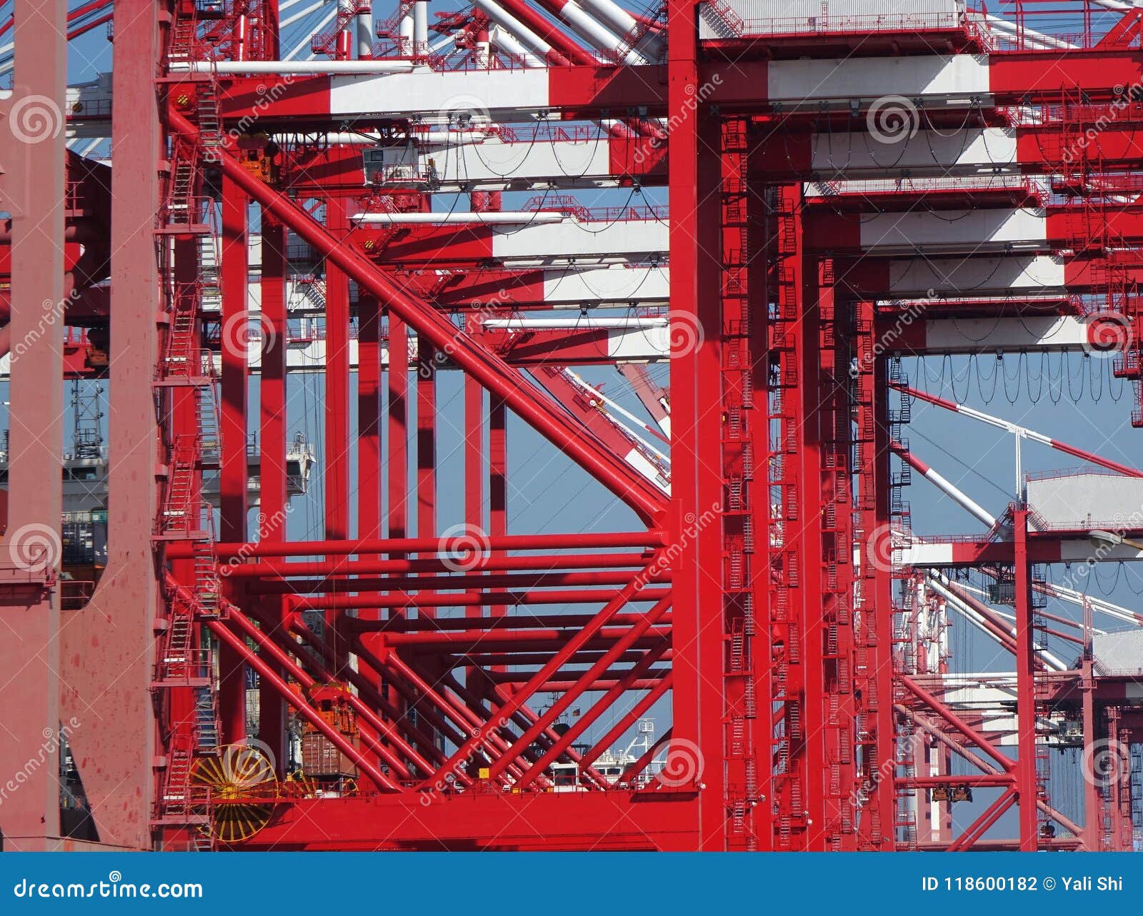 Detail View of a Row Container Loading Cranes Stock Photo - Image of ...