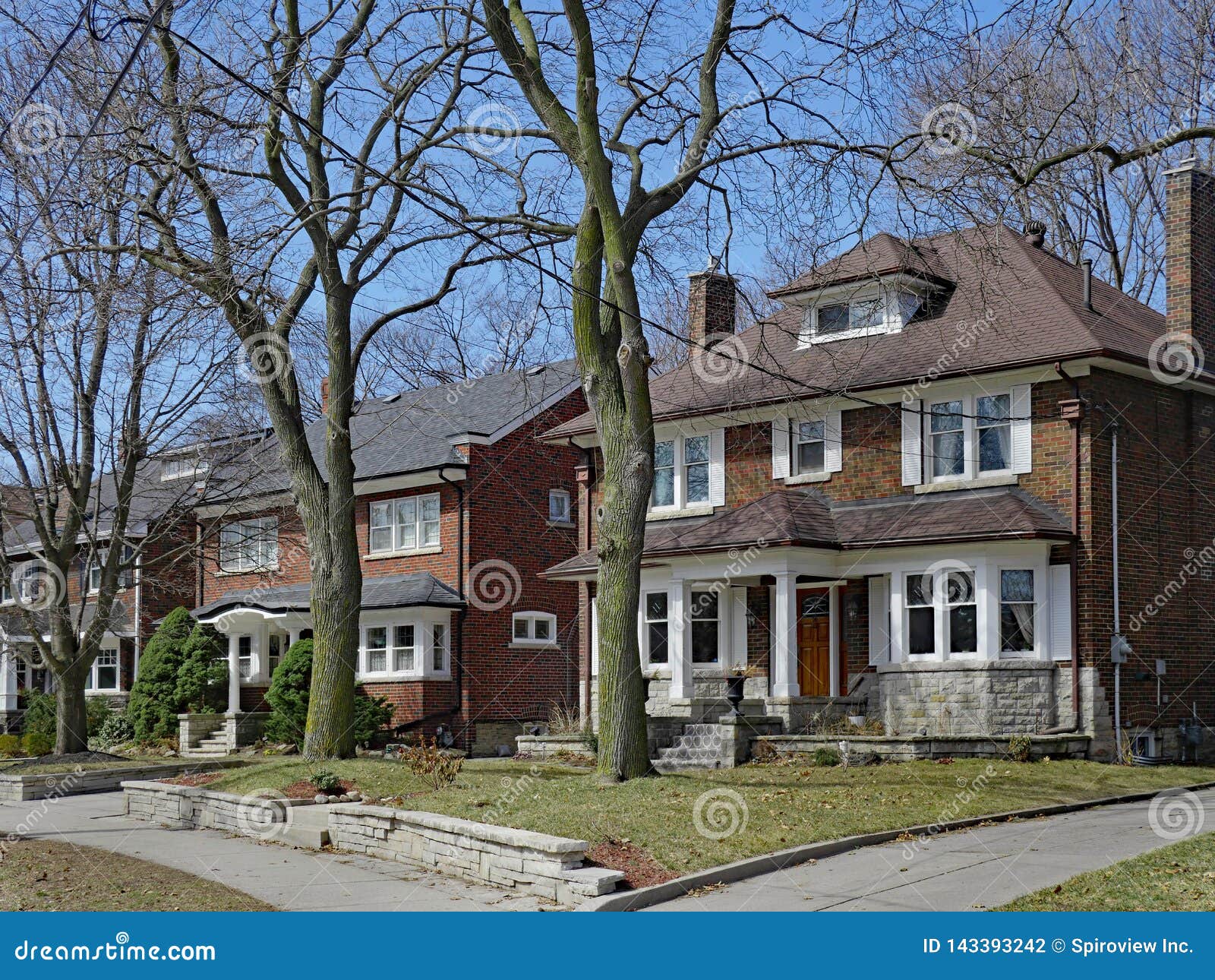 Row of Large Old Detached Brick Houses Stock Photo - Image of class ...
