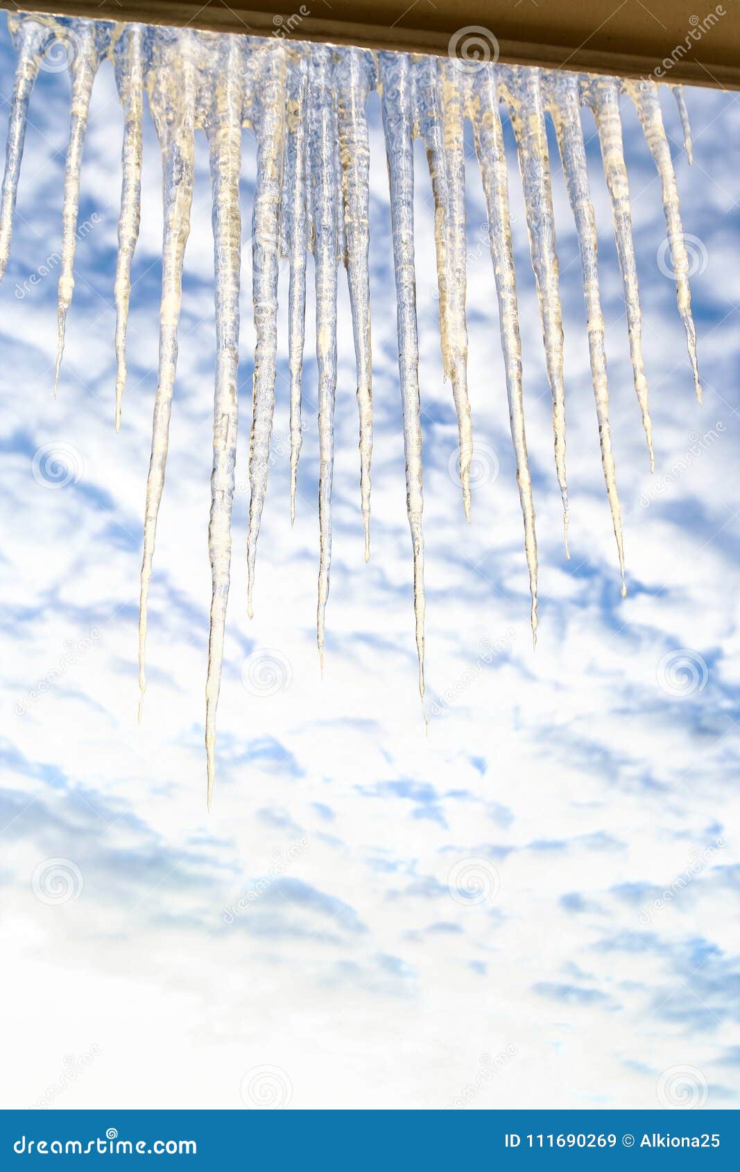 Row of Large Sparkling Icicles on Window Frame at Sky Stock Image ...