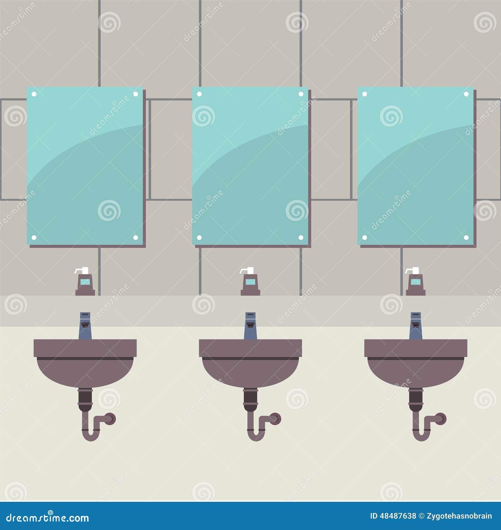 Row of Lavatories with Mirrors Stock Vector - Illustration of graphic ...