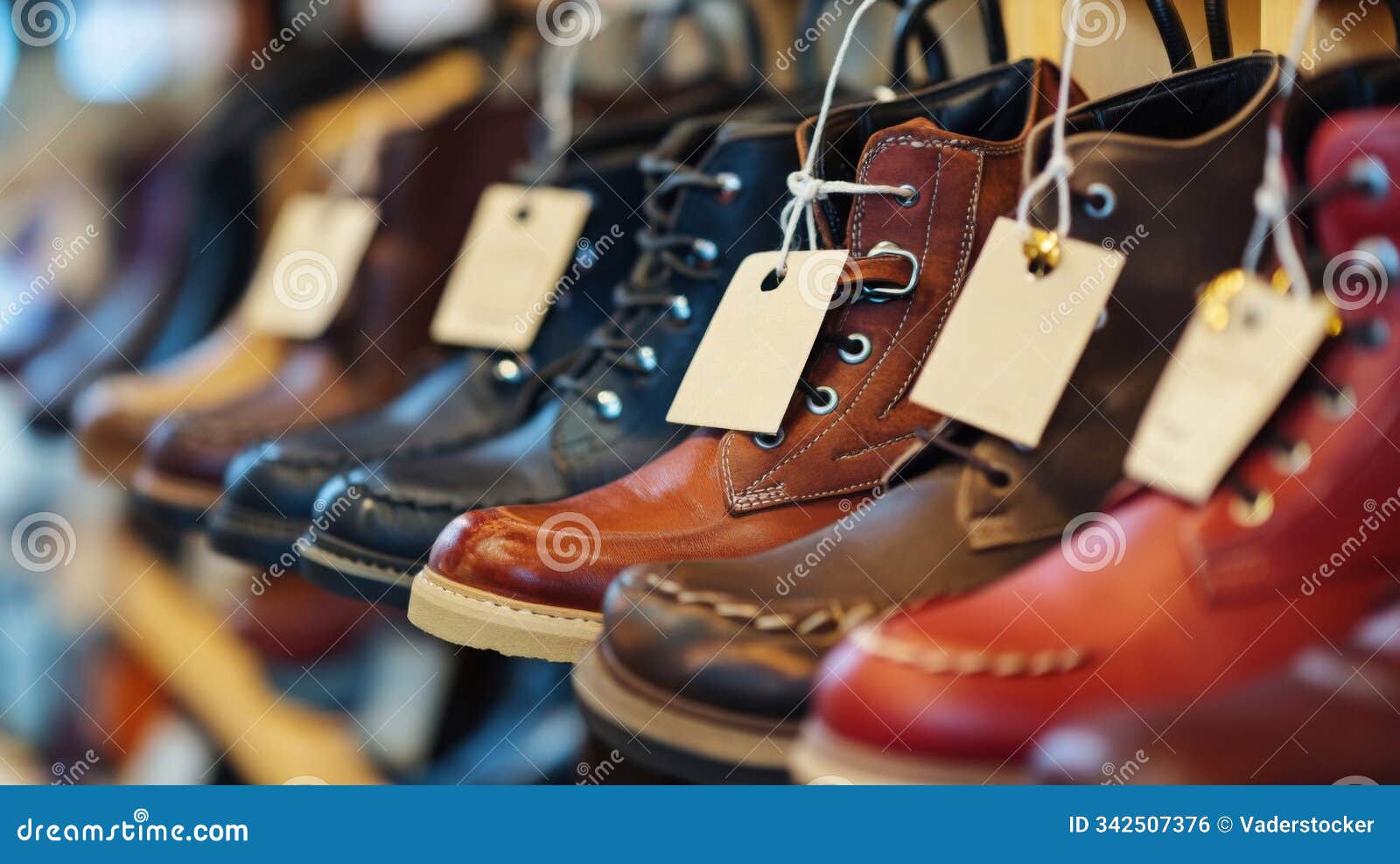 Row of Leather Boots with Price Tags on Display Stock Illustration ...