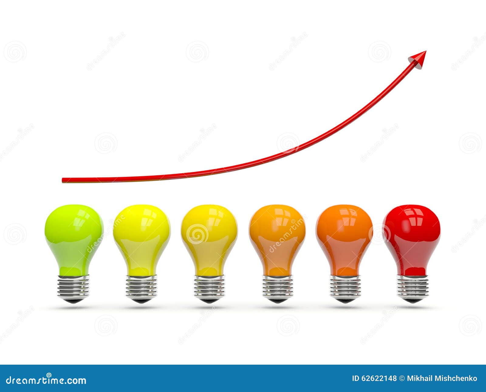 Row of Light Bulbs with Arrow Stock Illustration - Illustration of ...