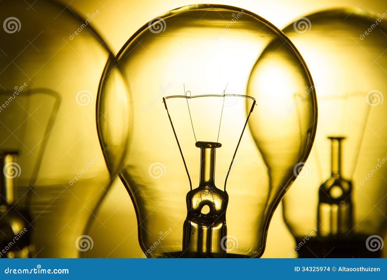 Row of Light Bulbs on a Bright Yellow Background Stock Photo - Image of ...