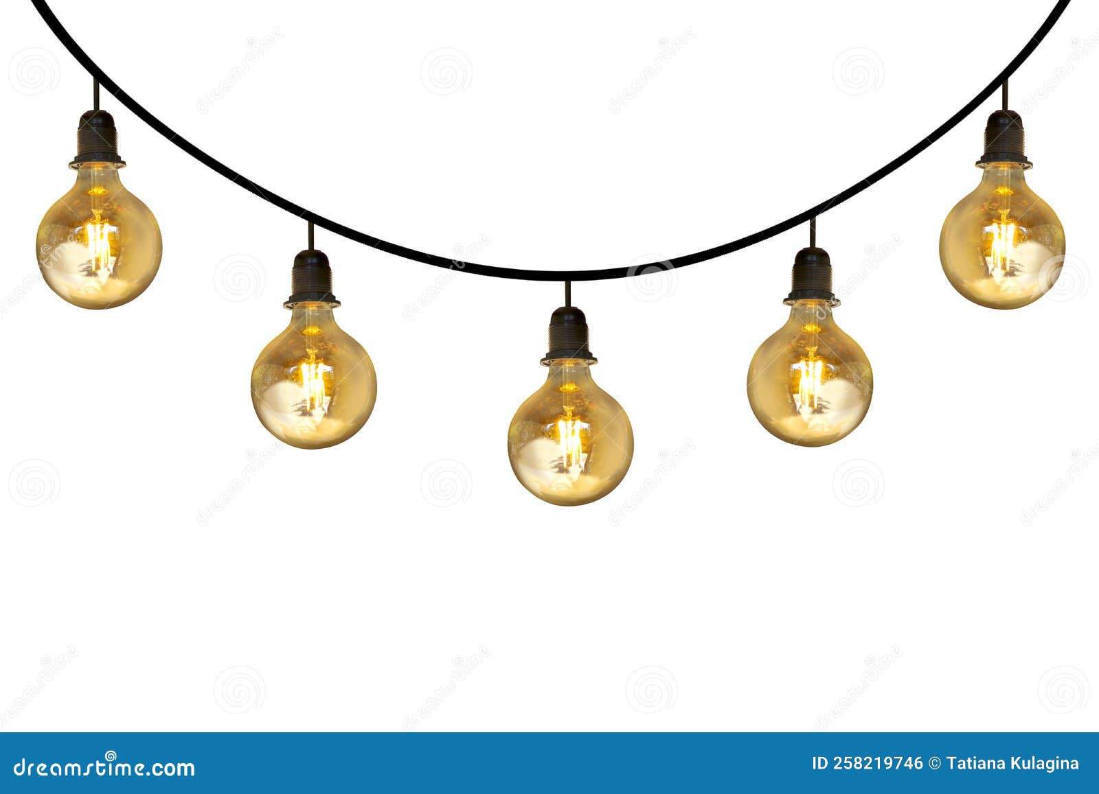 A Row of Light Bulbs Hanging on a Wire on a White Background. Stock ...