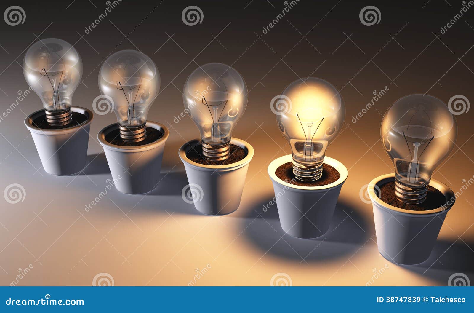 Row of light bulbs in pots stock illustration. Illustration of floor ...