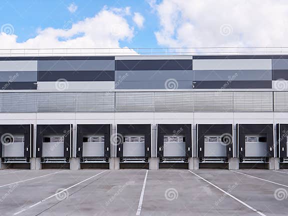 Row of Loading and Unloading Ramps of Large Warehouse Stock Image ...