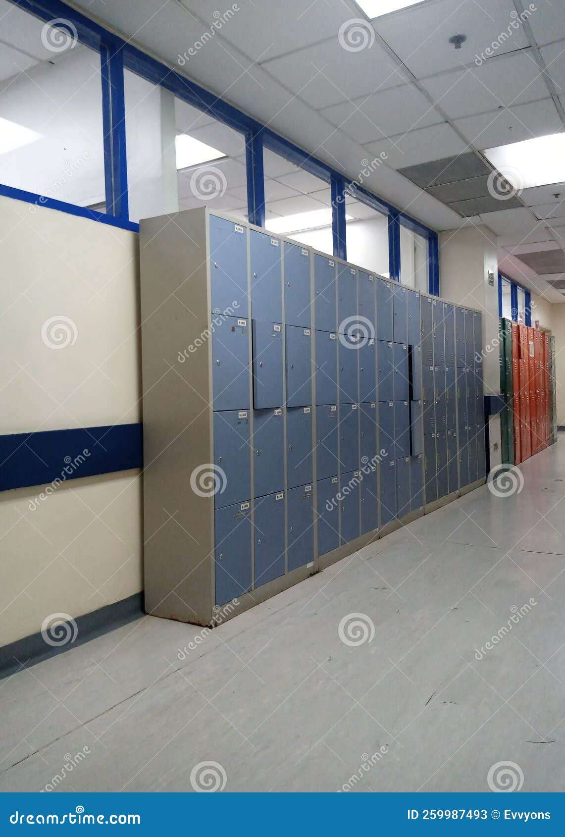 A Row of Locker Storage Cabinets Stock Image - Image of flooring ...