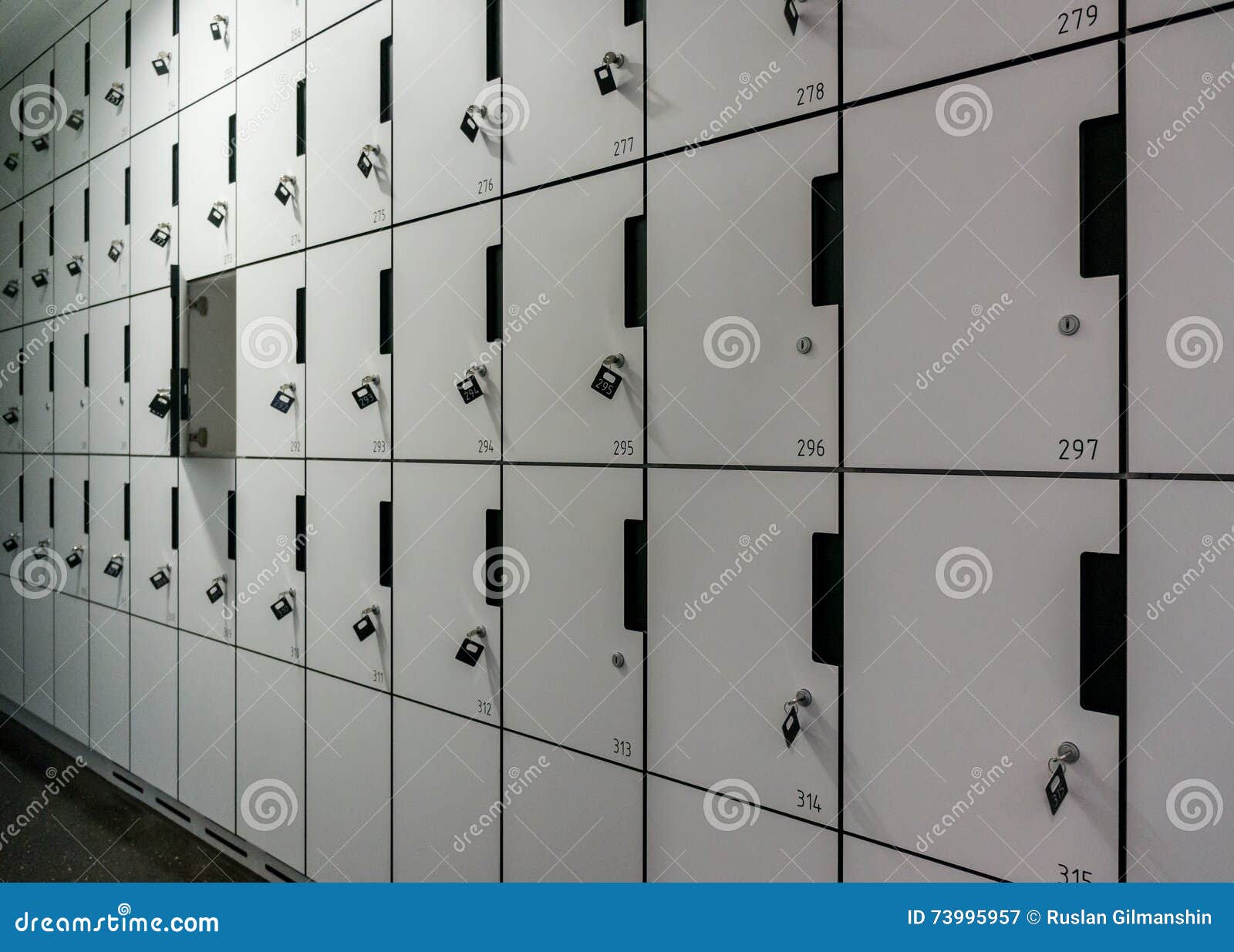Row of Lockers one is open stock image. Image of hall - 73995957