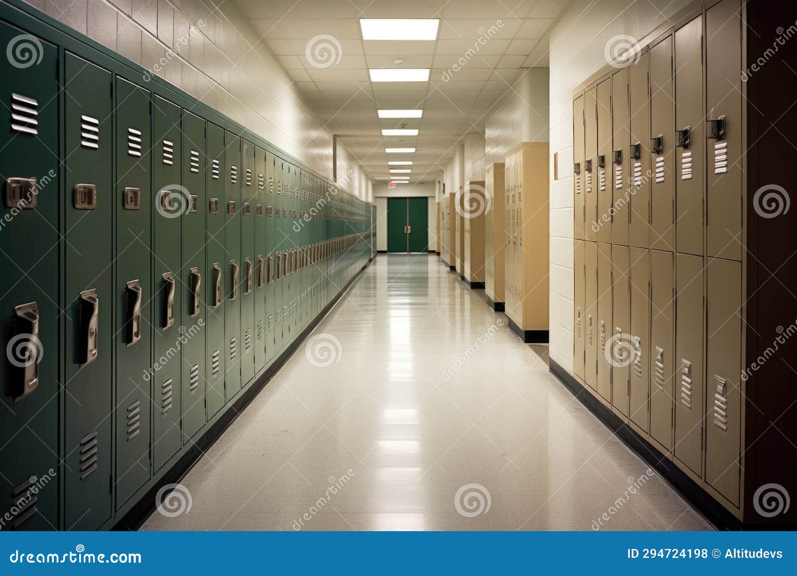 Row of Lockers in a Quiet Hallway Stock Photo - Image of generated ...