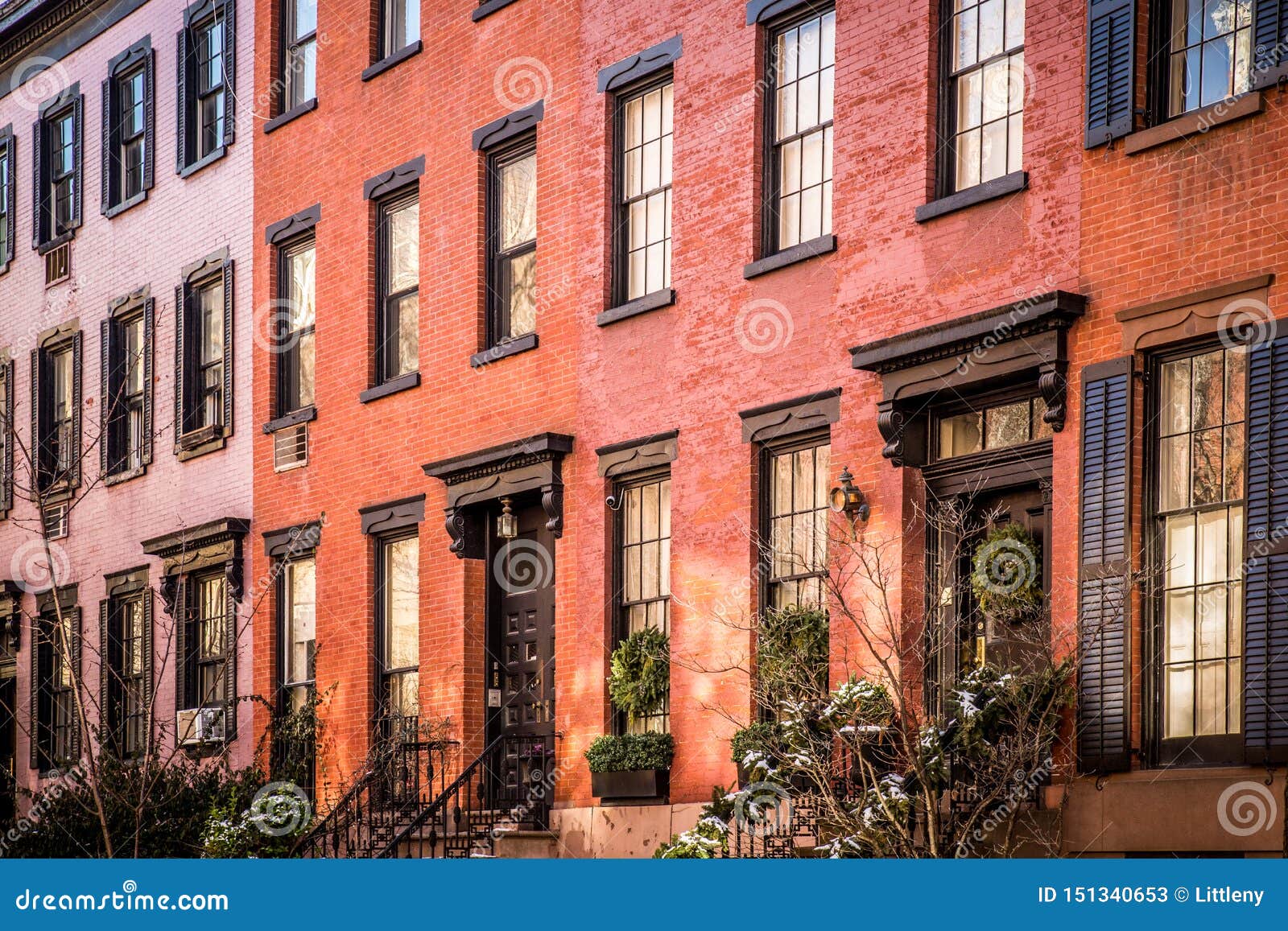 Row of Brick and Brownstone New York City Apartments Seen from Outside ... Row of Brick and Brownstone New York City Apartments Seen from Outside ...