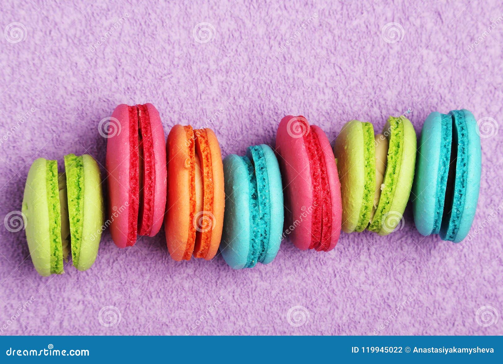 A row of macarons stock photo. Image of food, gourmet - 119945022