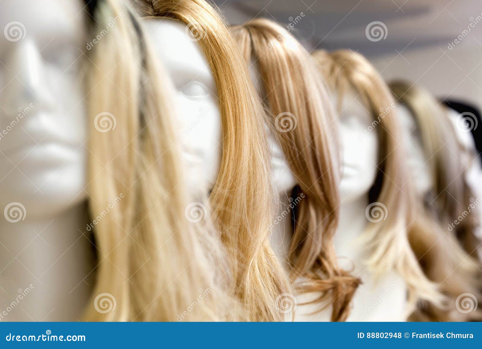Row of Mannequin Heads with Wigs Stock Photo - Image of head, beauty ...
