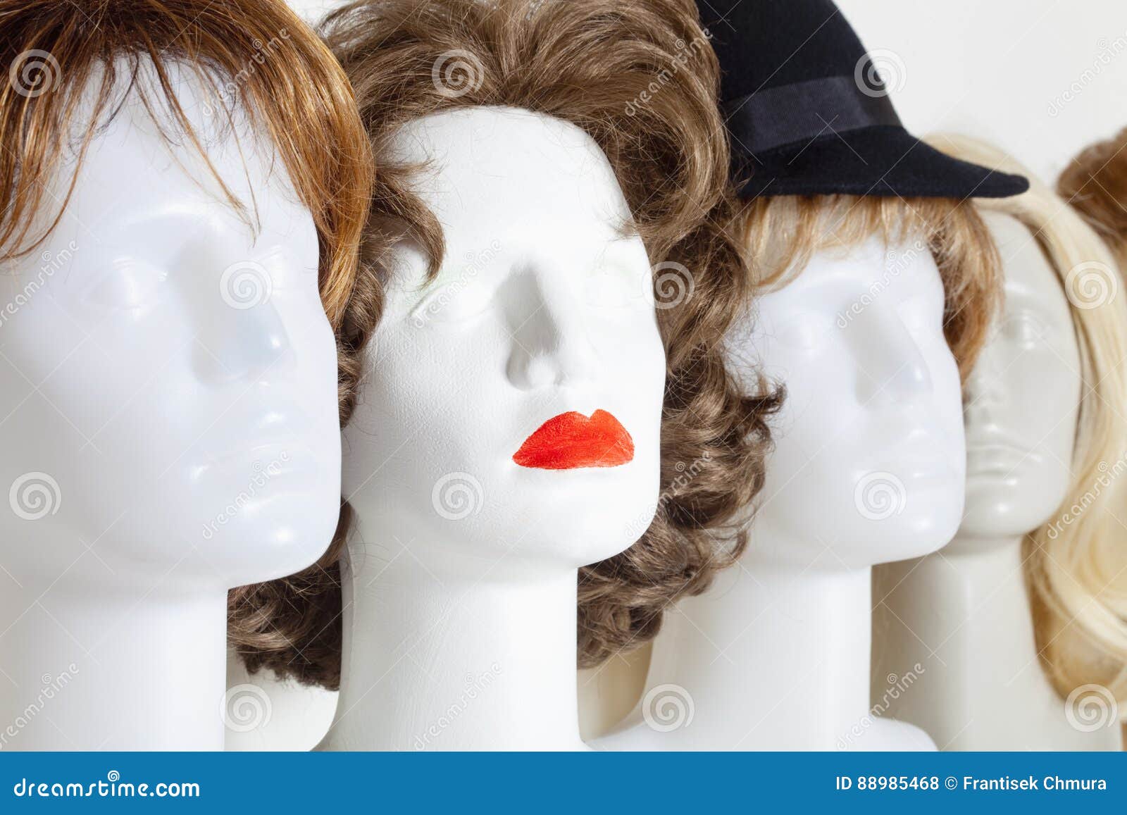 Row of Mannequin Heads with Wigs Stock Photo - Image of mannequin ...