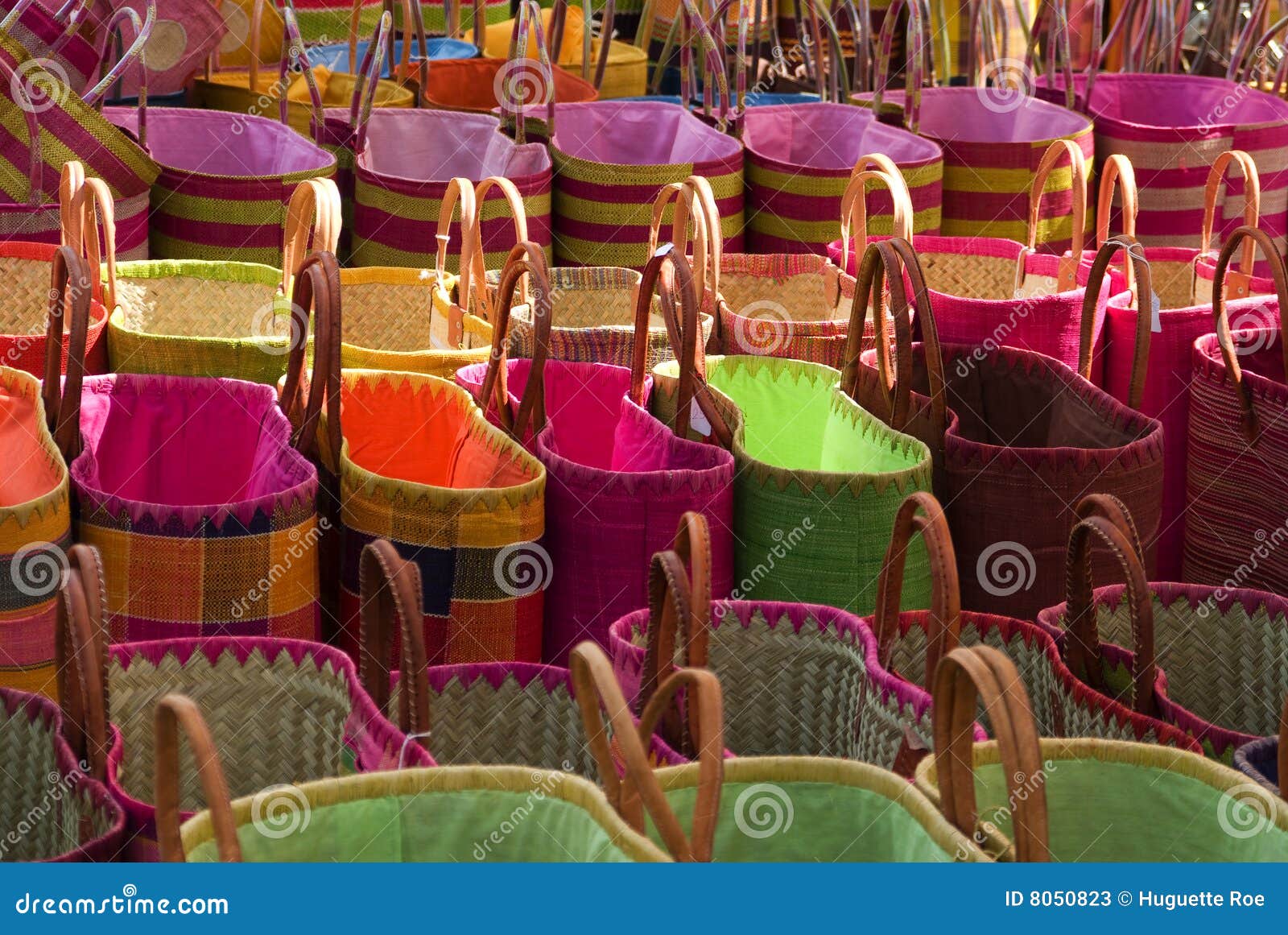 Row-of-Market-Bags stock image. Image of straw, stall - 8050823