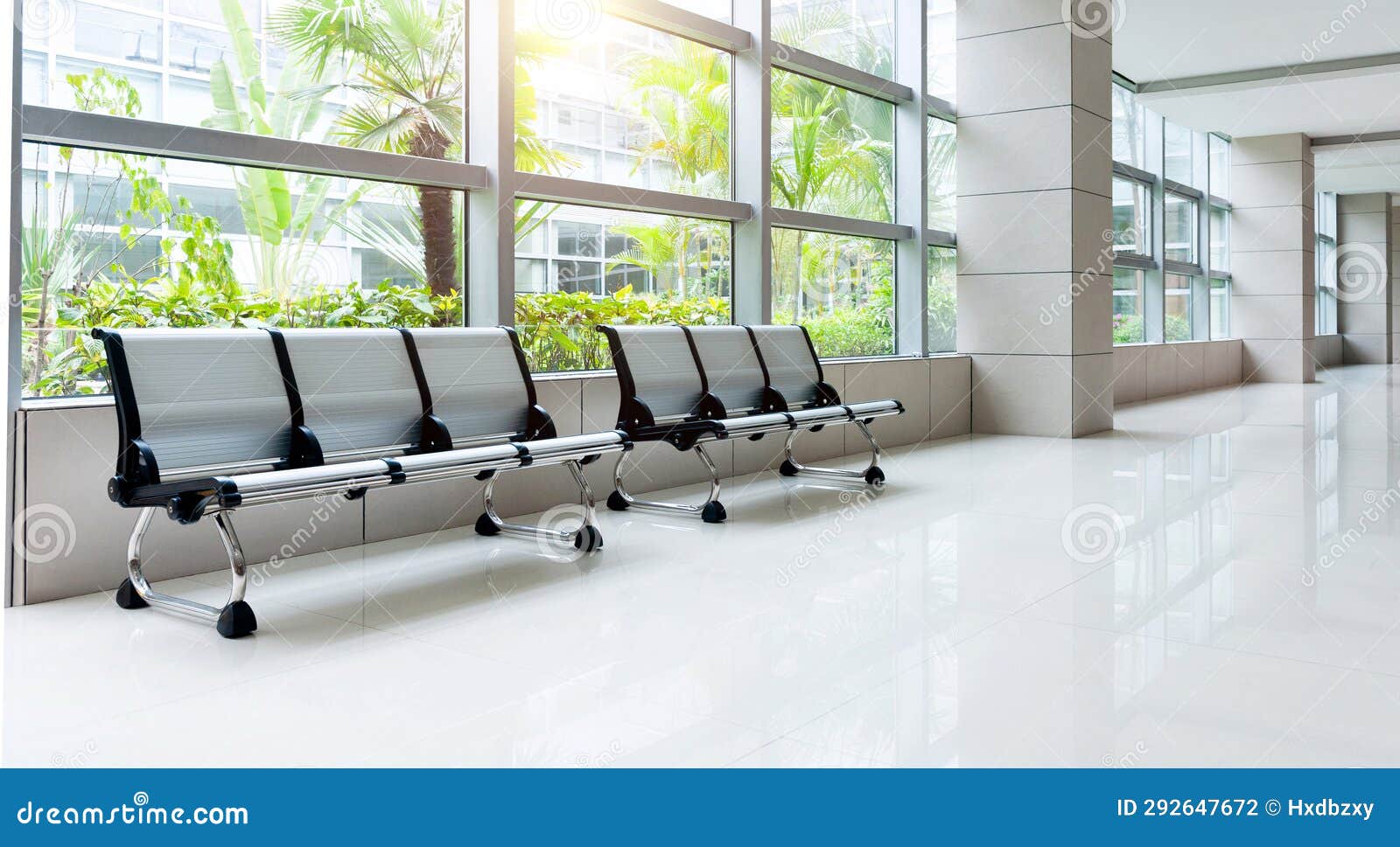 Row of Metal Bench in Office Building Stock Photo - Image of inside ...