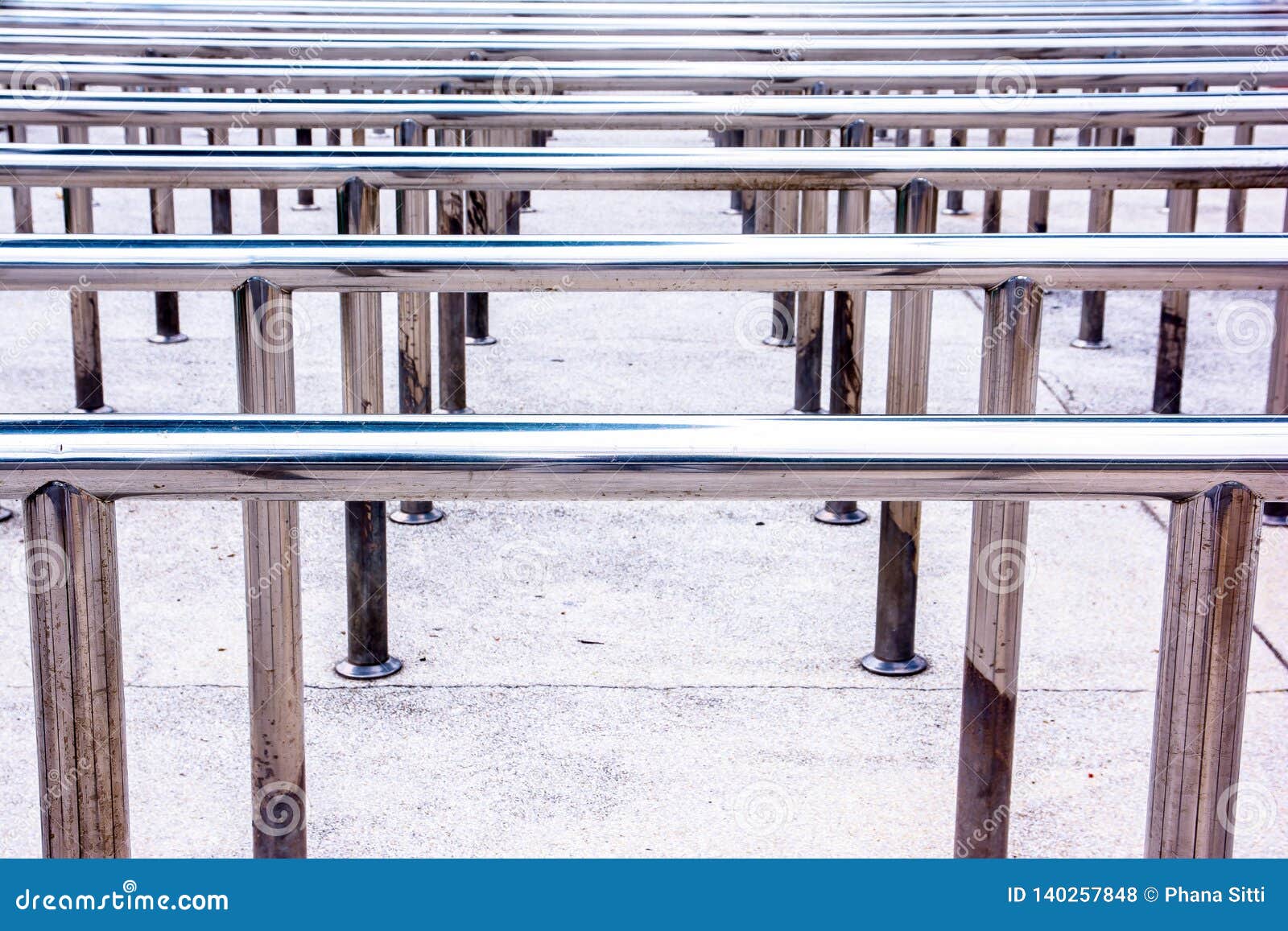 Row of Metal Hand Handrails Background in the Stadium Stock Photo ...
