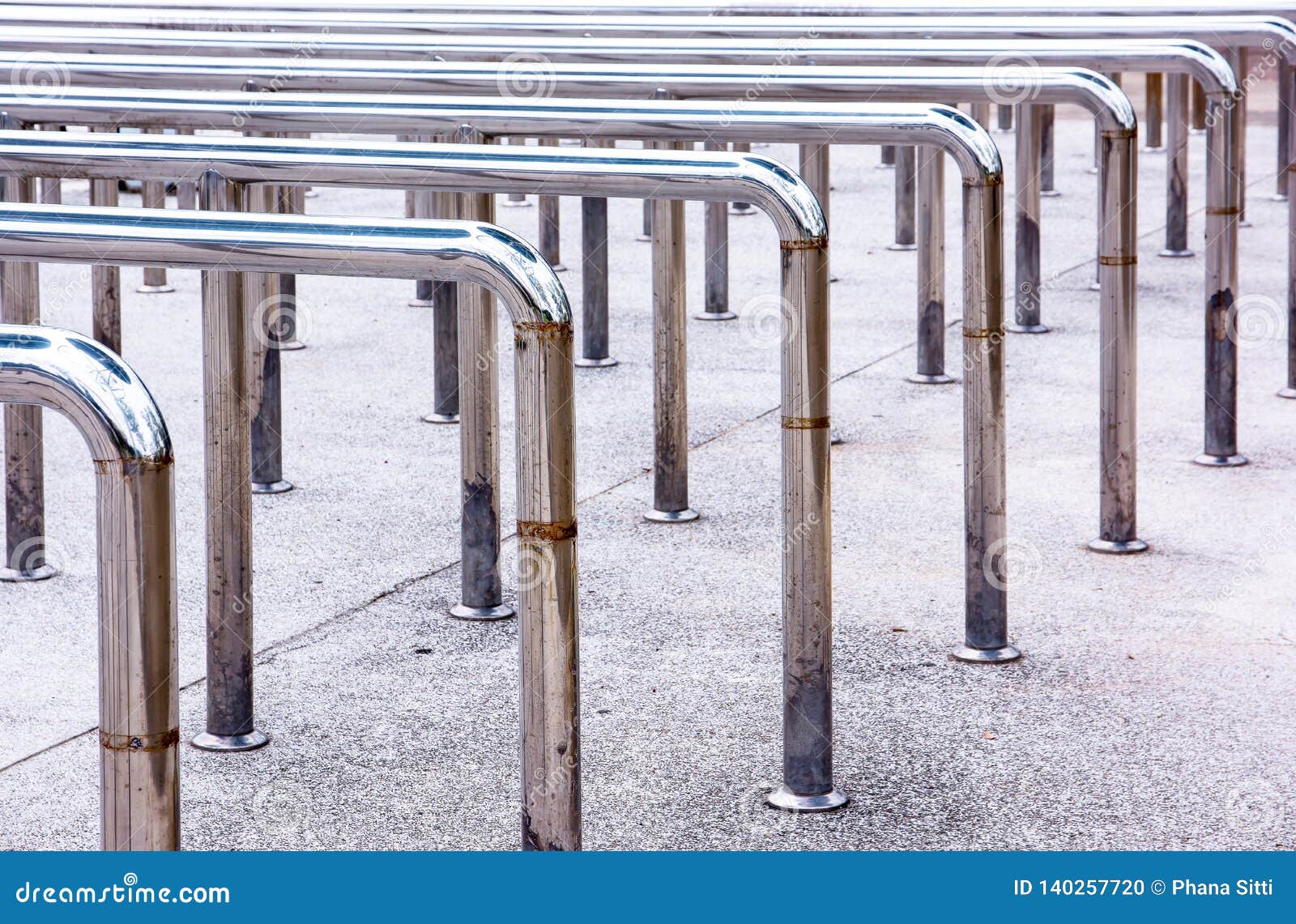 Row of Metal Hand Handrails in the Park Stock Photo - Image of hall ...